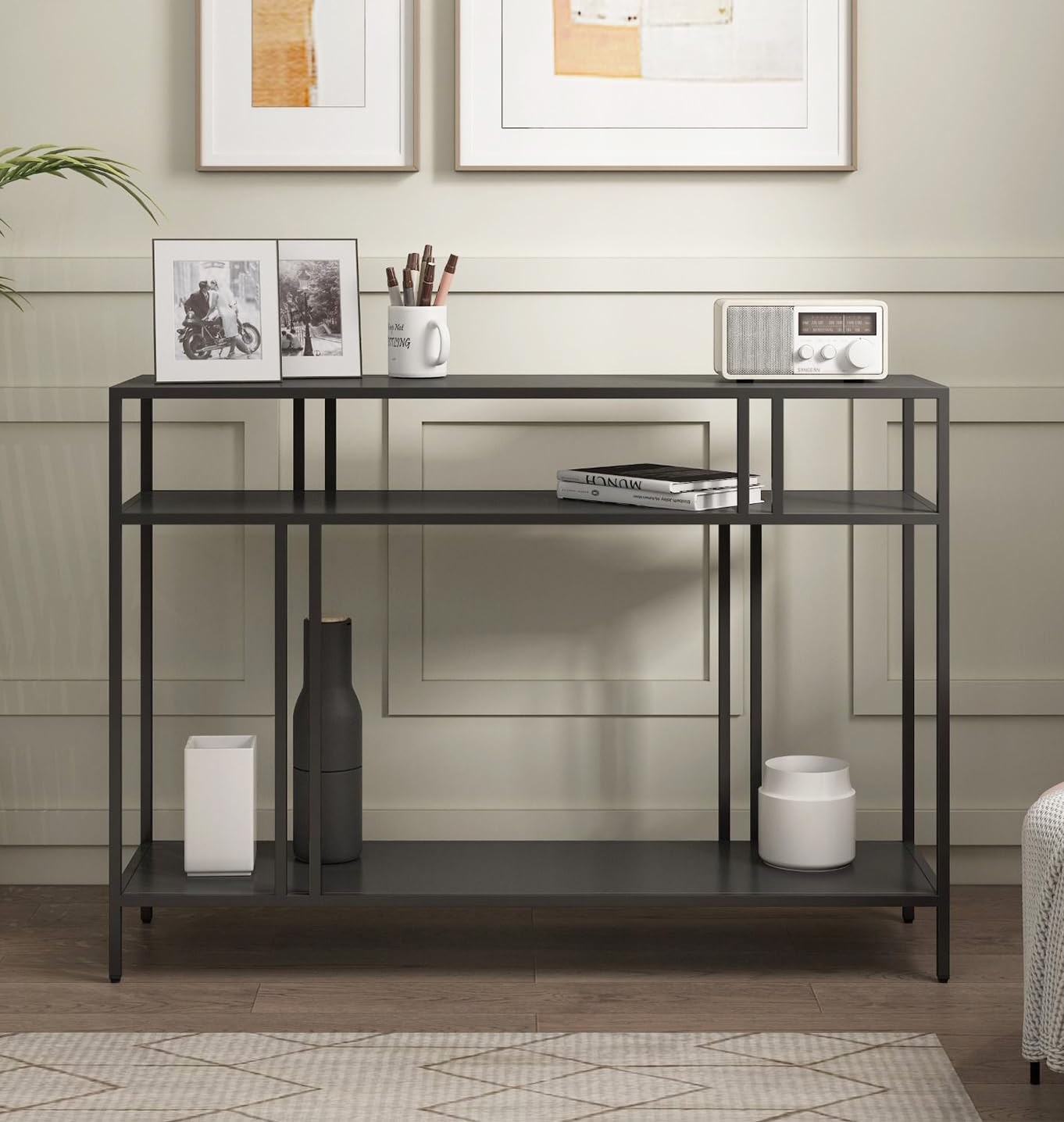Hallowood Furniture Bewdley Large Black Metal Display Unit with 2 ...