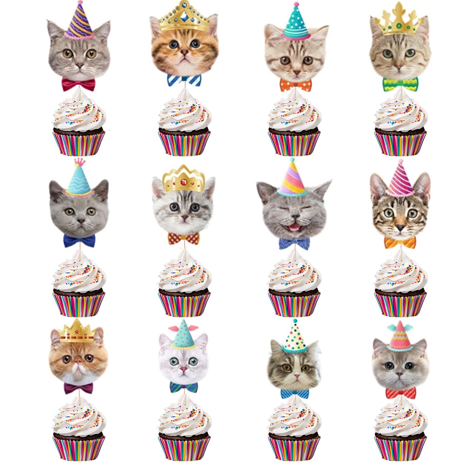 Amazon.com: 24PCS Cake Toppers Cat Pet Birthday Cupcake Topper Cat Face ...