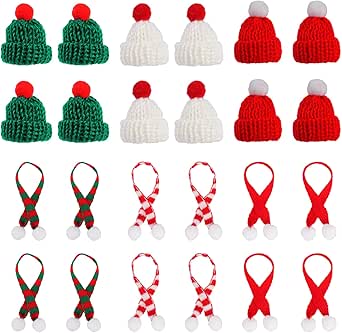 Amazon.com: 24PCS Mini Knit Hat Mini Christmas Scarf Set Tiny Santa ...