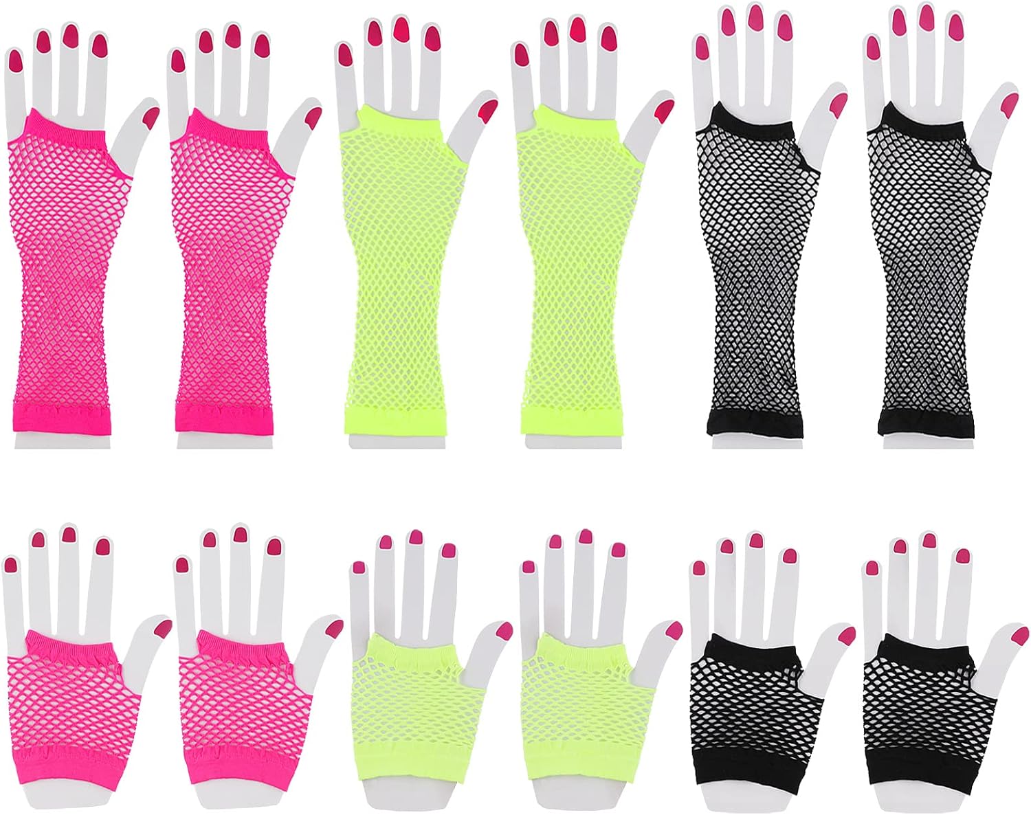Amazon.com: 6 Pairs 80s 90s Fishnet Mesh Gloves Fingerless Mesh Neon ...