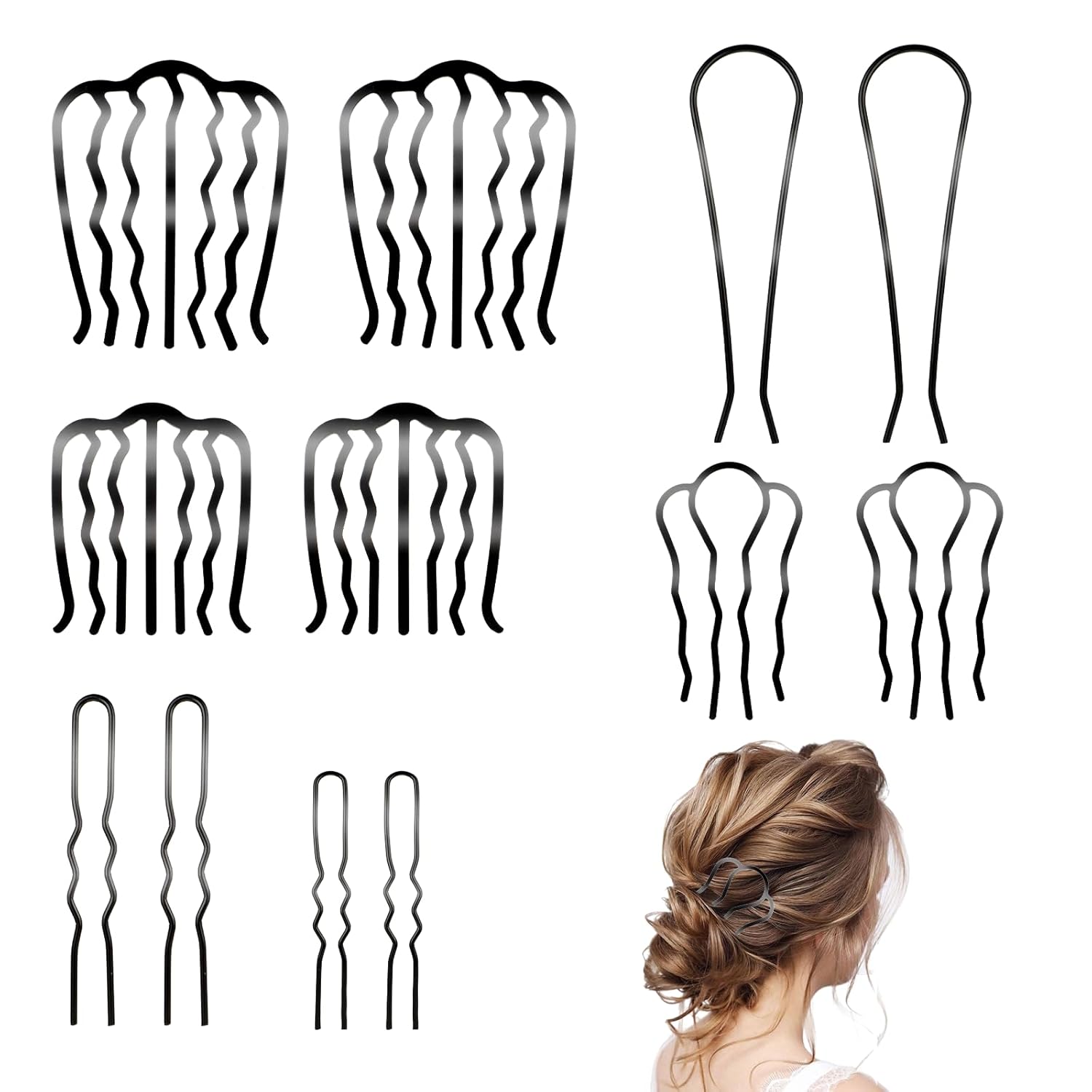 Amazon.com : 12 PCS Side Combs U Shaped French Twist Hair Pin Black ...