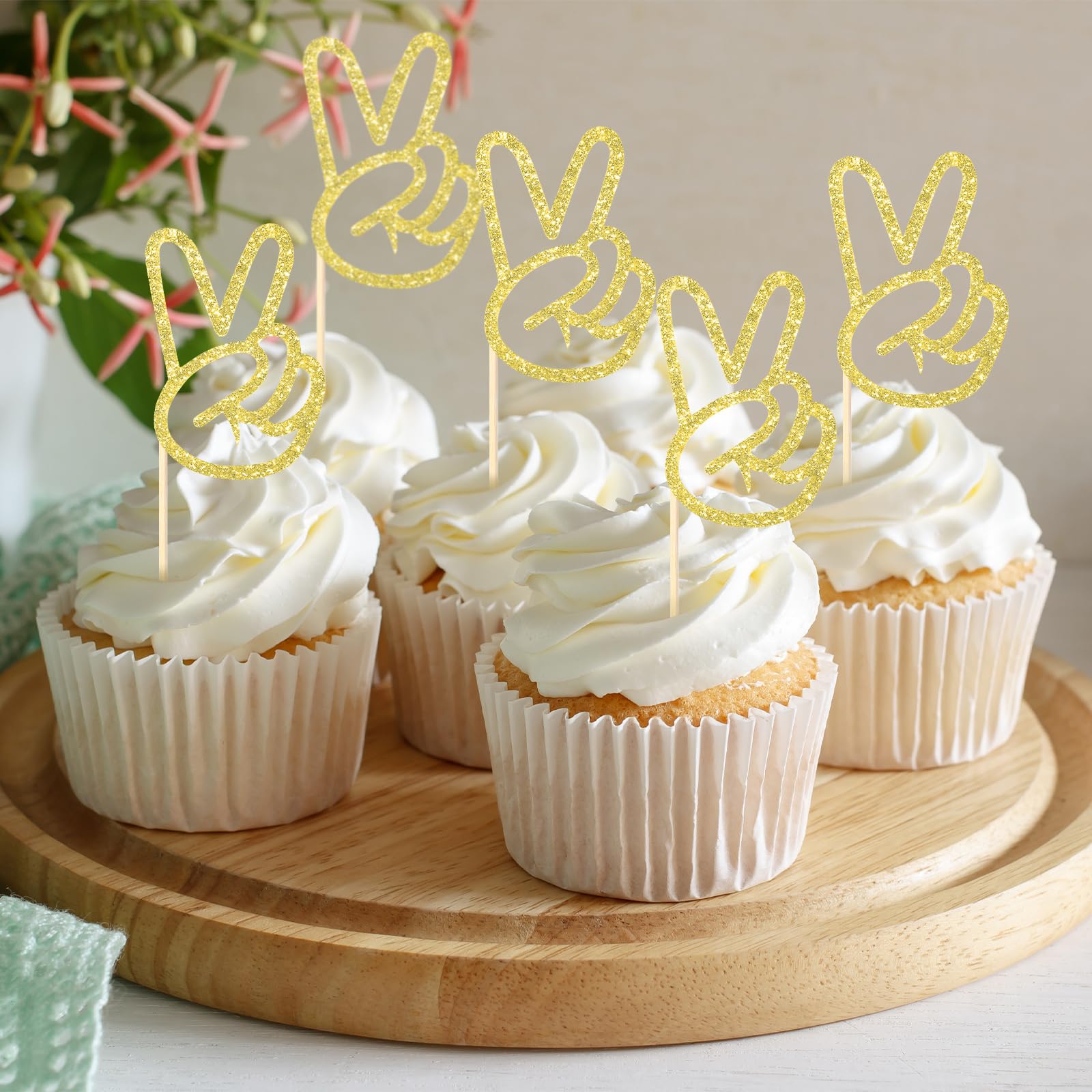 Snapklik.com : Spakon 24 Pcs Peace Sign Cupcake Toppers Glitter ...