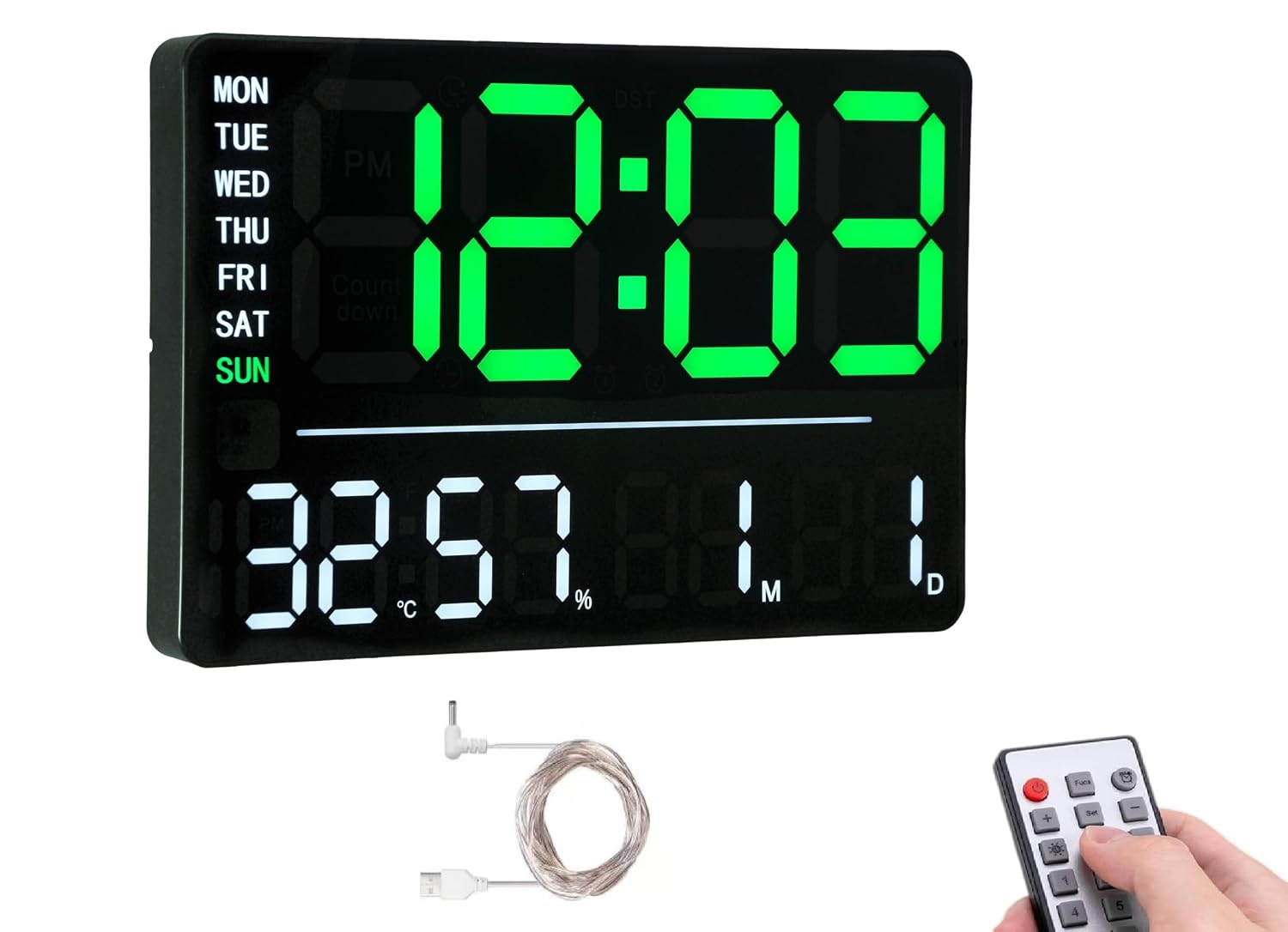 Digital Large Wall Clock with Dual Alarms & Automatic Brightness