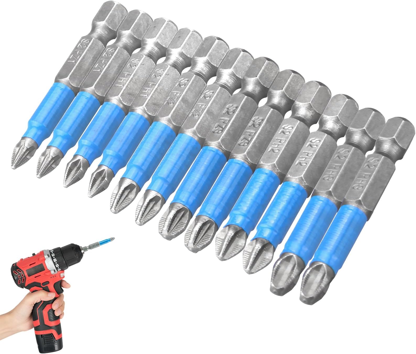 12 Pcs Screwdriver Bit Set, Magnetic Screw Driver Power Drill Bit ...