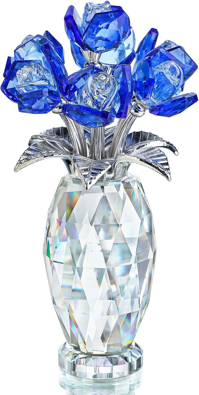 Amazon.com: H&D HYALINE & DORA Blue Crystal Rose Flower Paperweight ...