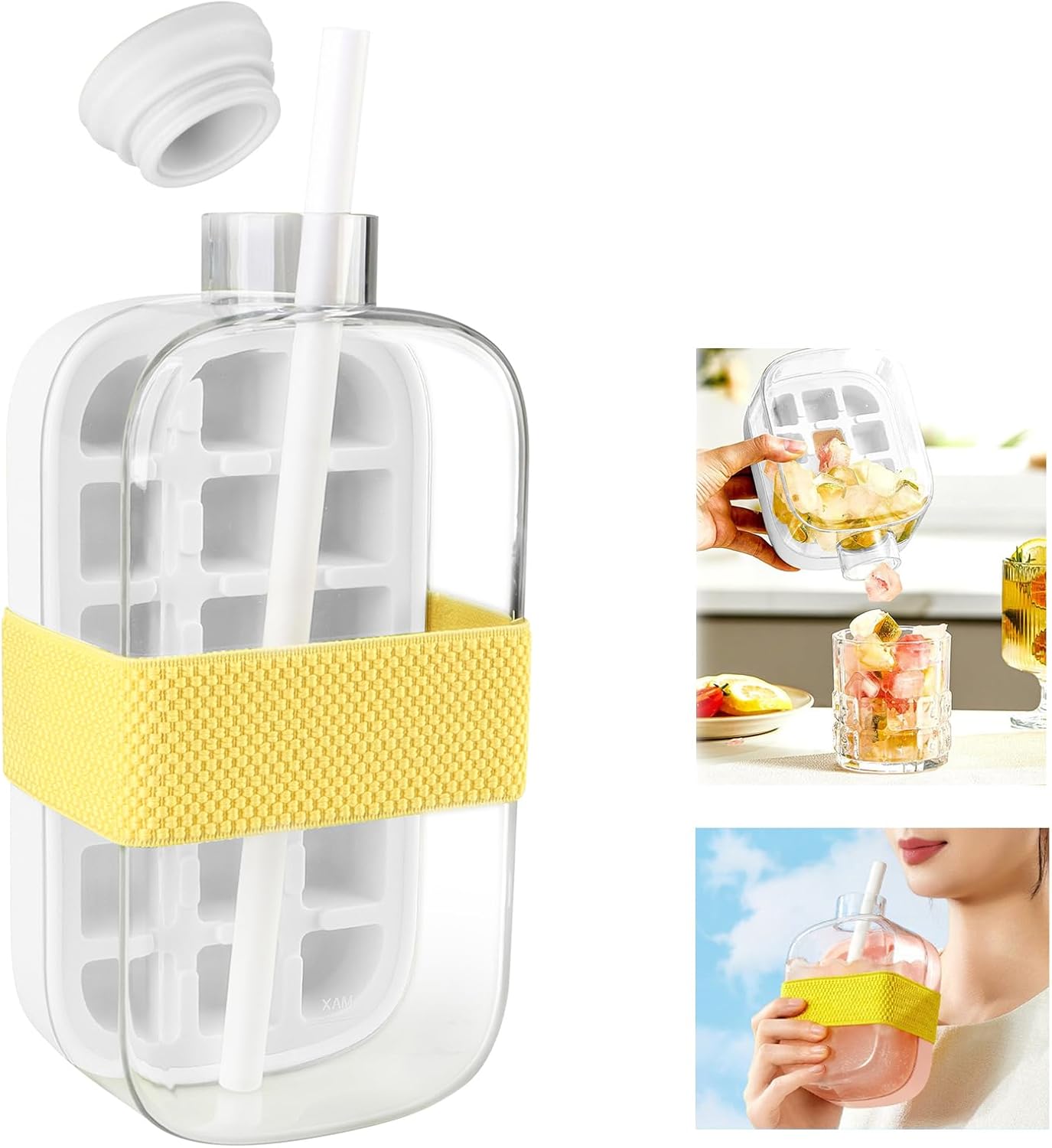 Amazon.com: 2 - in - 1 800ml Ice Cube Water Bottle with Straw - Zero ...