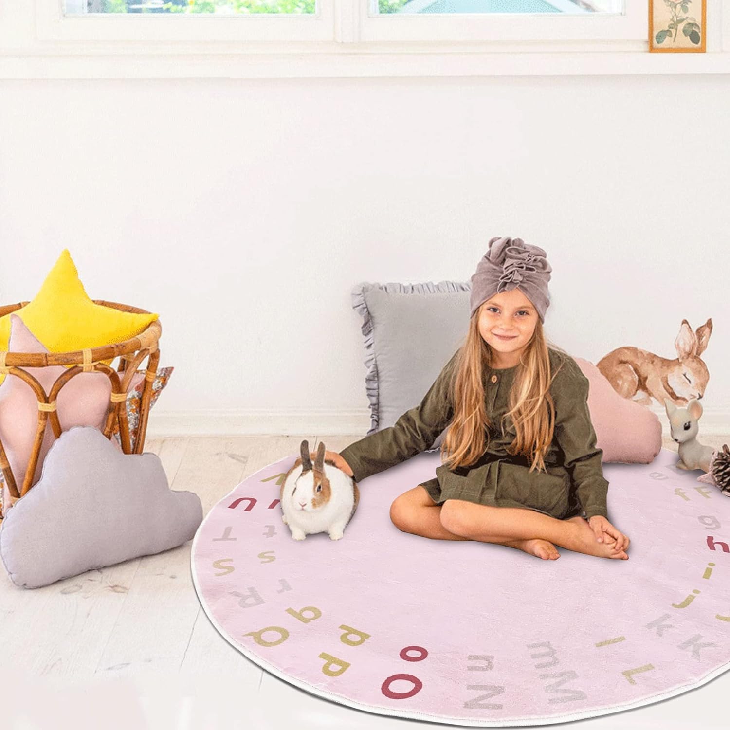 Amazon.com: Round Kids 3.3ft ABC Rug Plush Baby Crawling Carpet ...
