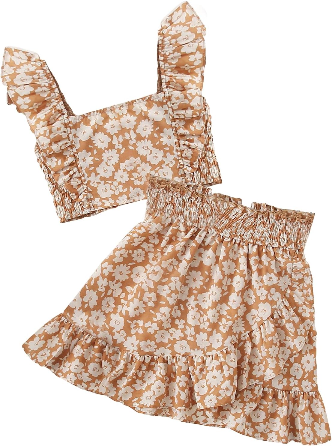 Amazon.com: Verdusa Girl's 2 Piece Floral Print Tank Top with Ruffle ...