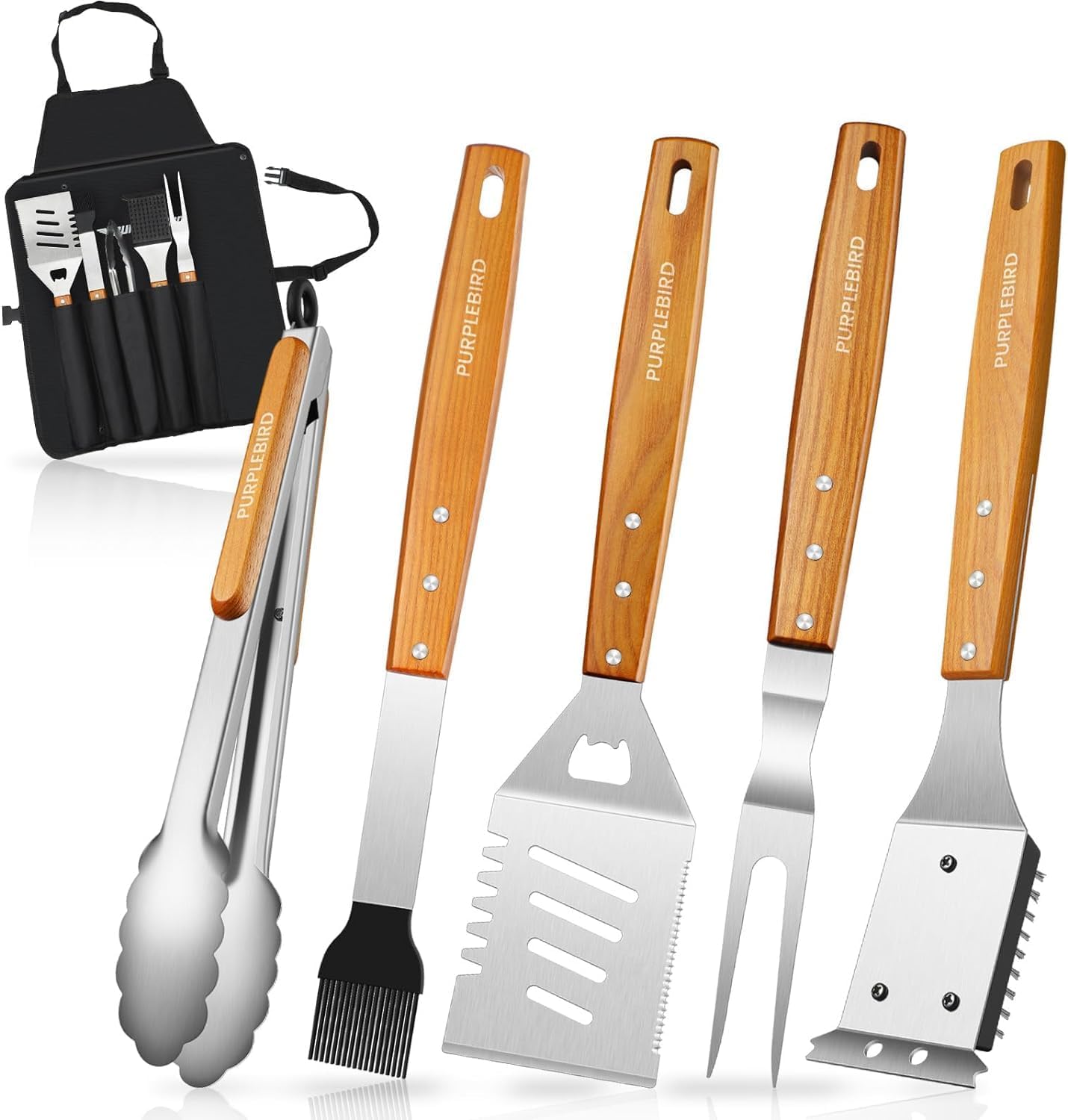 Amazon.com : PURPLEBIRD Grill Utensils Set with Brush, 5pc Tools BBQ ...