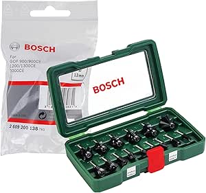 Bosch 15-Piece Router Bit Set in Case (1/4 Inch) & Template Guide 13mm ...