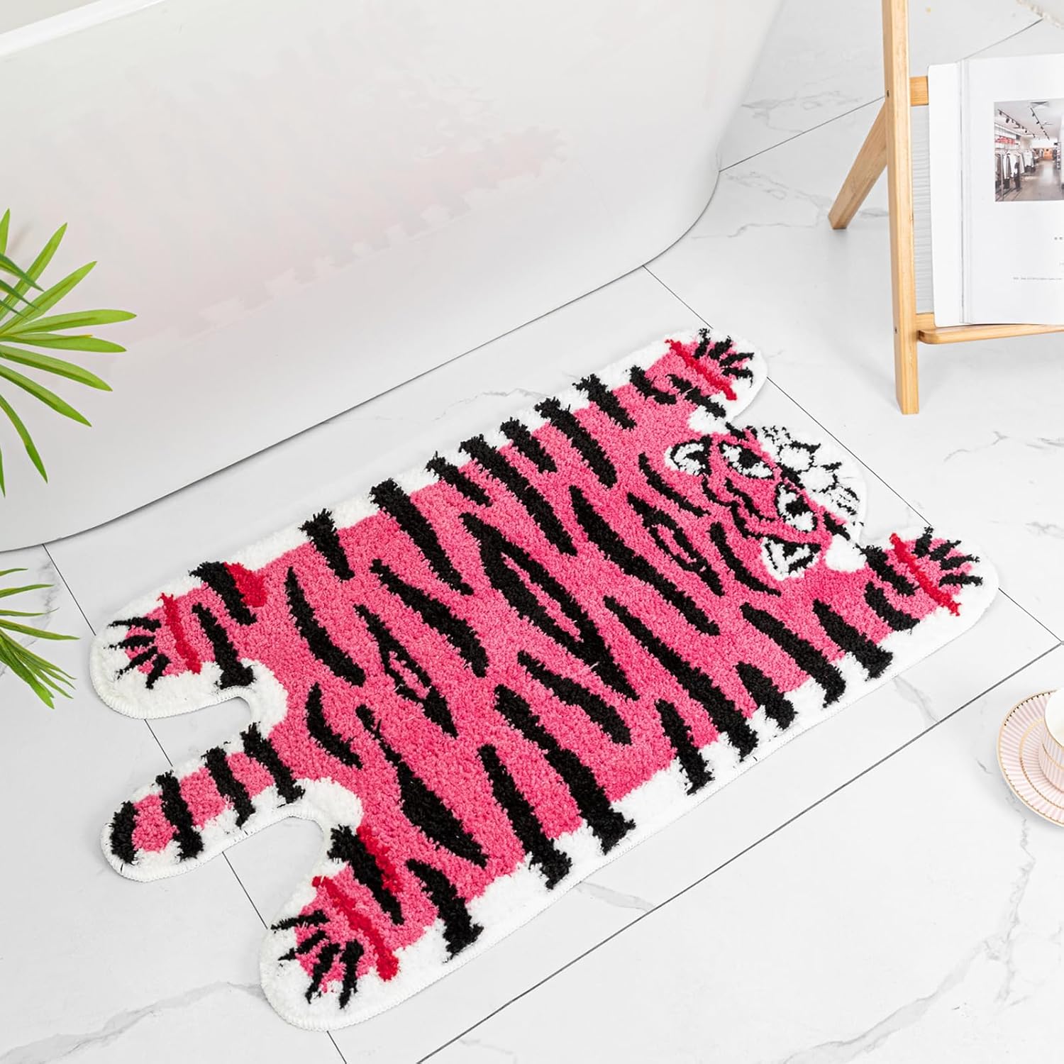 Amazon.com: Seek4comfortable Cute Pink Tiger Bath Mat, Pink Bathroom ...
