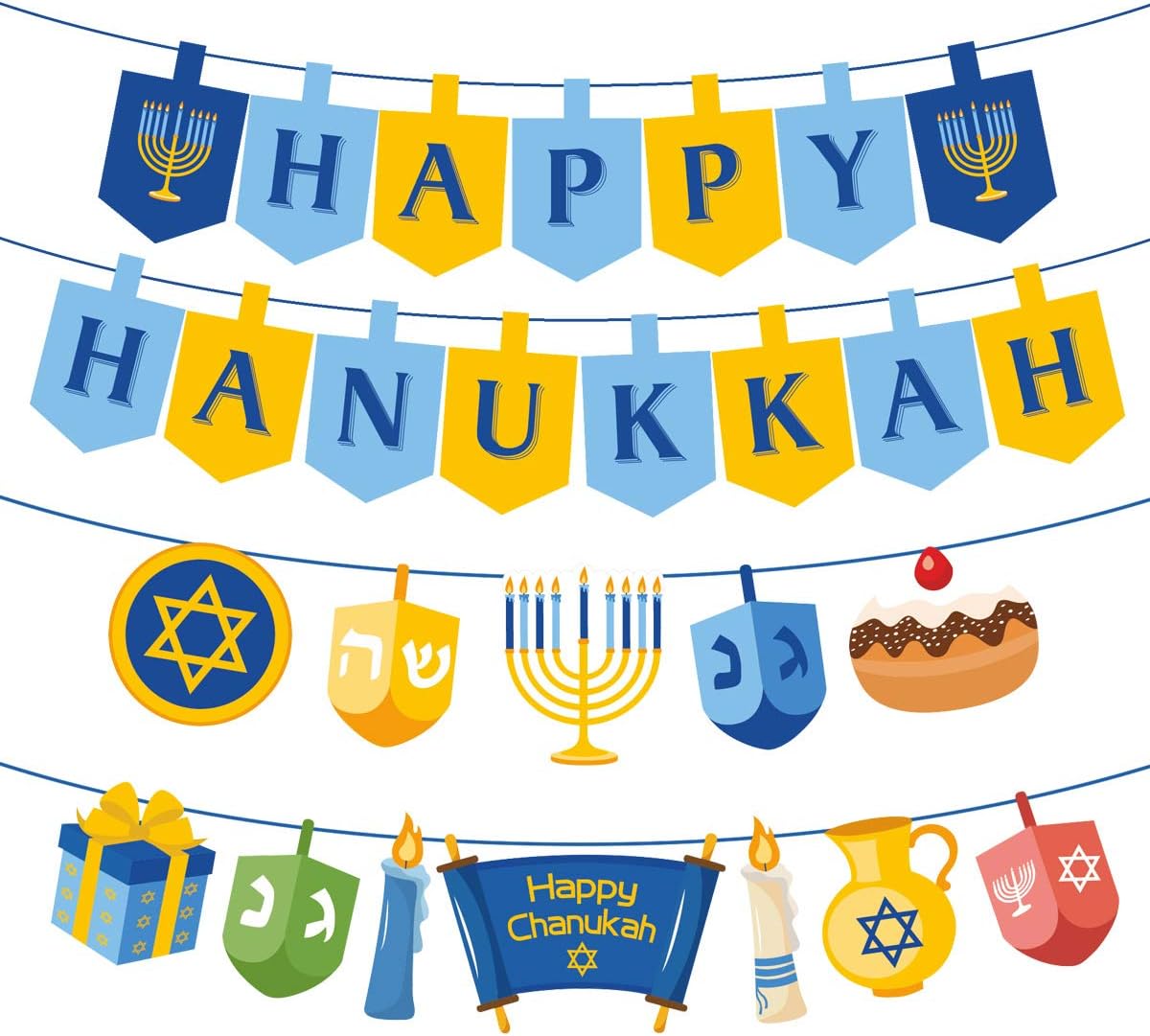 Amazon.com: Happy Hanukkah Decorations Paper Banners - Holiday Chanukah ...