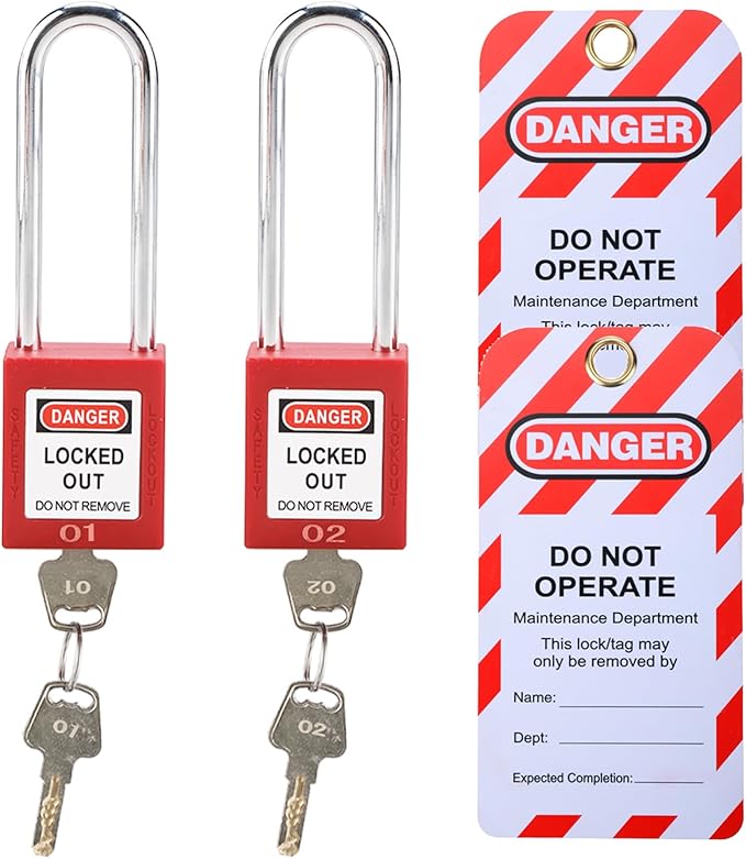 RealPlus Red Lockout Locks Set - 2 Keyed Different Safety Padlocks with ...