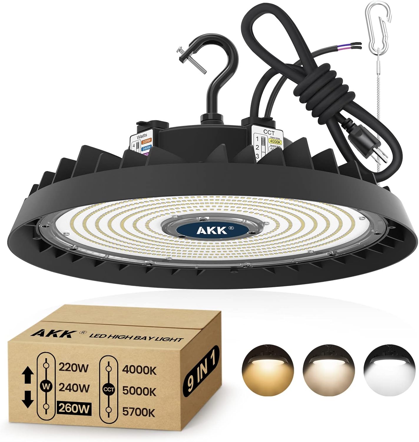 AKK 260W LED High Bay Light 240W 220W Tunable, 3 Color Switchable ...