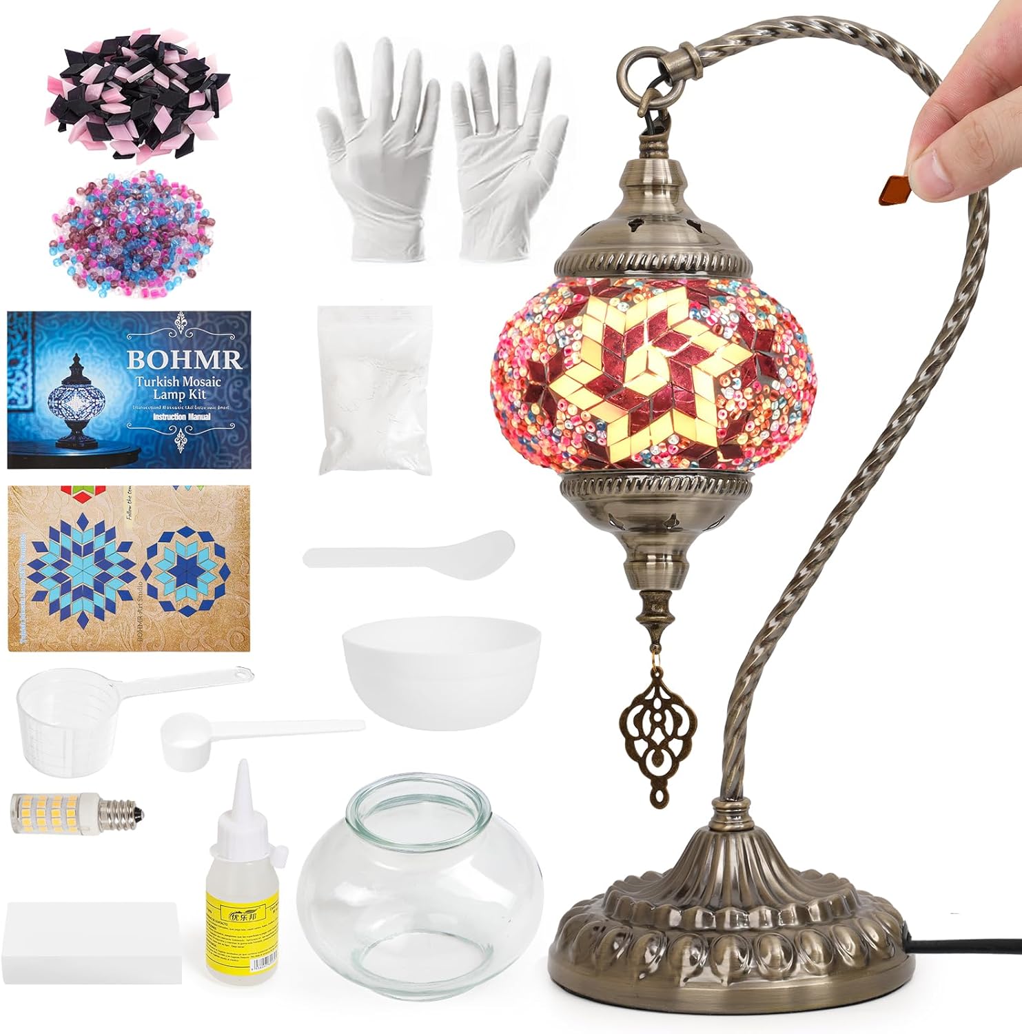 BOHMR DIY Turkish Mosaic Lamp Kit, Swan-Neck Stained Glass Lamp Making ...
