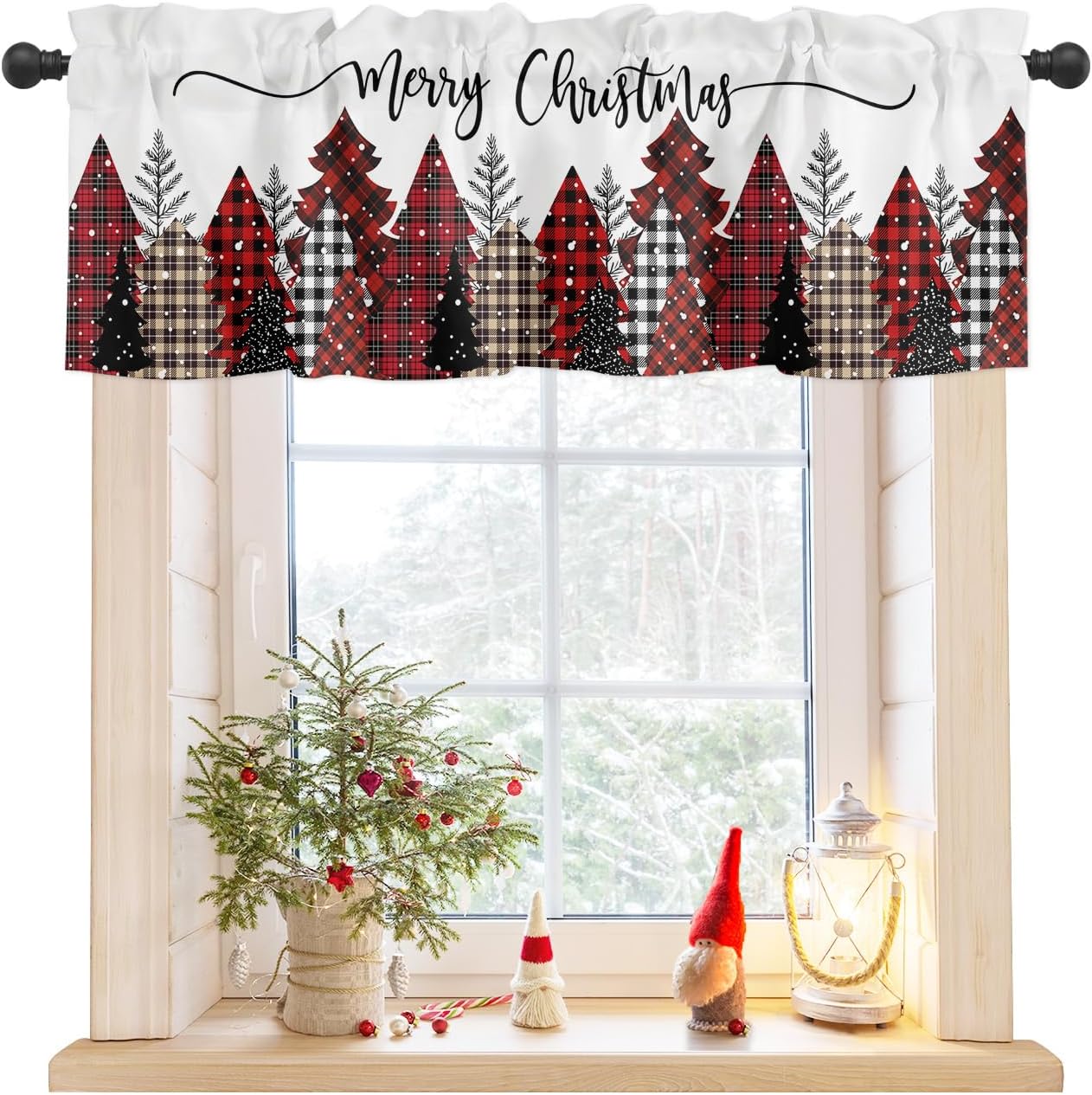 Amazon.com: Merry Christmas Valances for Kitchen Windows Red Buffalo ...