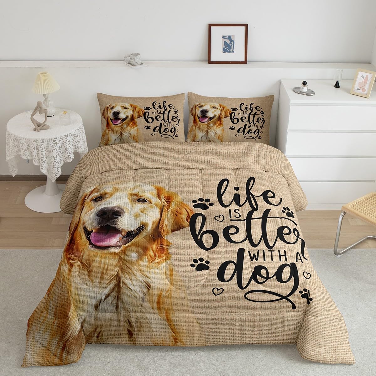 Amazon.com: Homewish Cute Dog Comforter Set,Cartoon Puppy Bedding Set ...