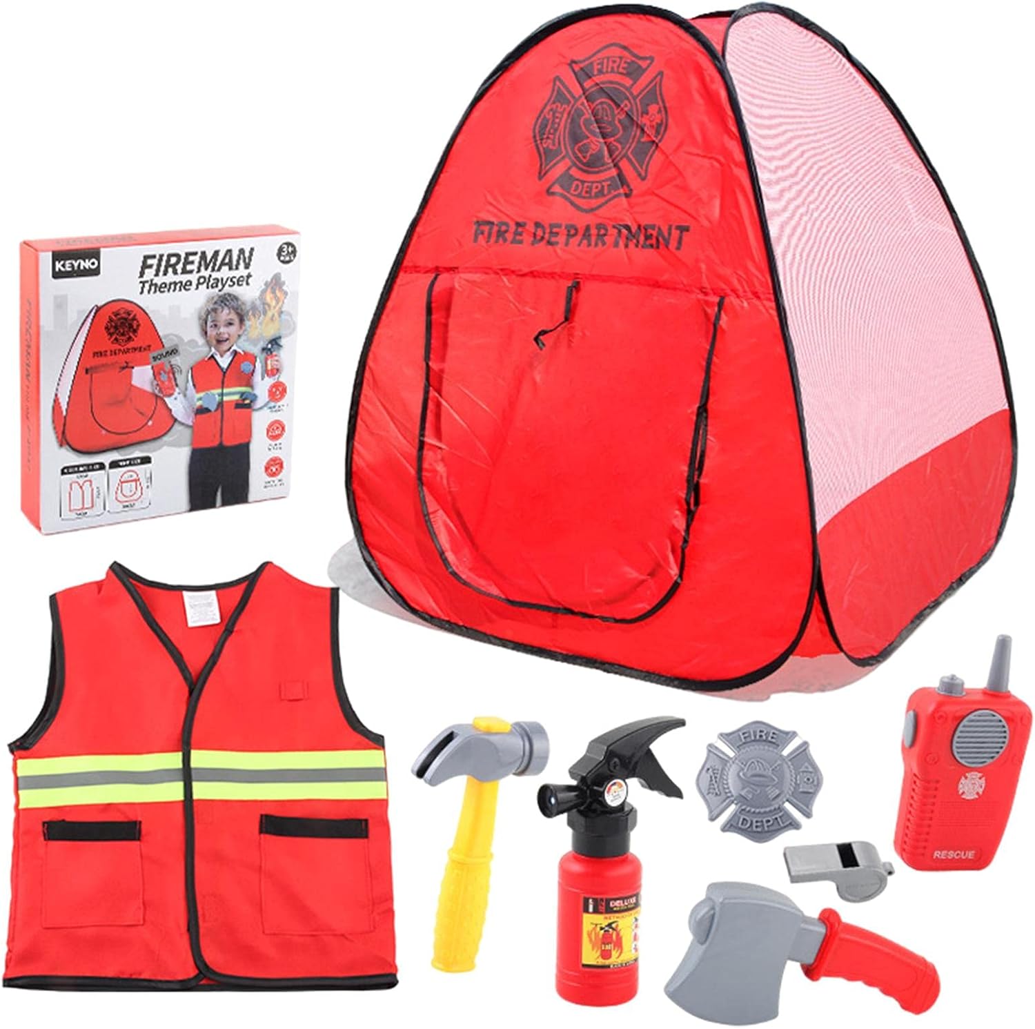 Fireman Toy,Kids Firefighter Costume with Tent - Firefighter Dress-up ...
