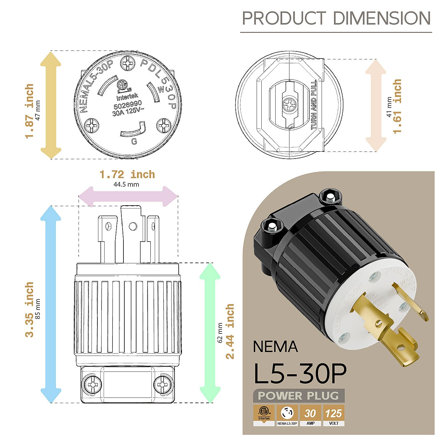 Snapklik.com : Nema L5-30P 30 Amp 125 Volt Connector, L5-30 Locking ...