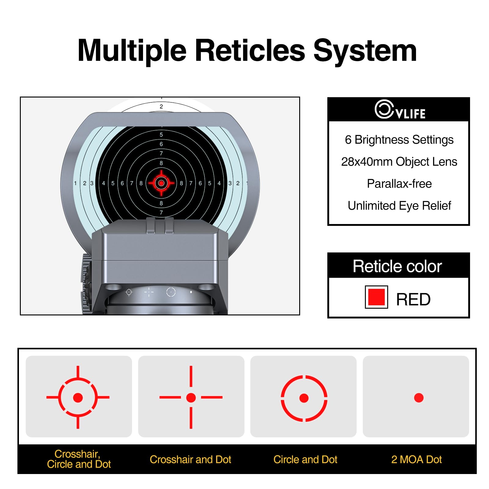 Snapklik.com : Reflex Sight, 1x28x40mm Red Dot Sight, 4 Adjustable ...