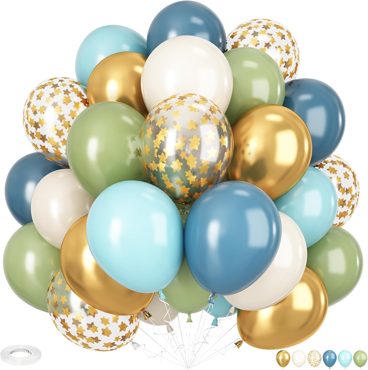 Amazon.com: Green Blue Gold Balloons, 12 Inch Dusty Blue and Sage Green Balloons Set, Teal Blue ...