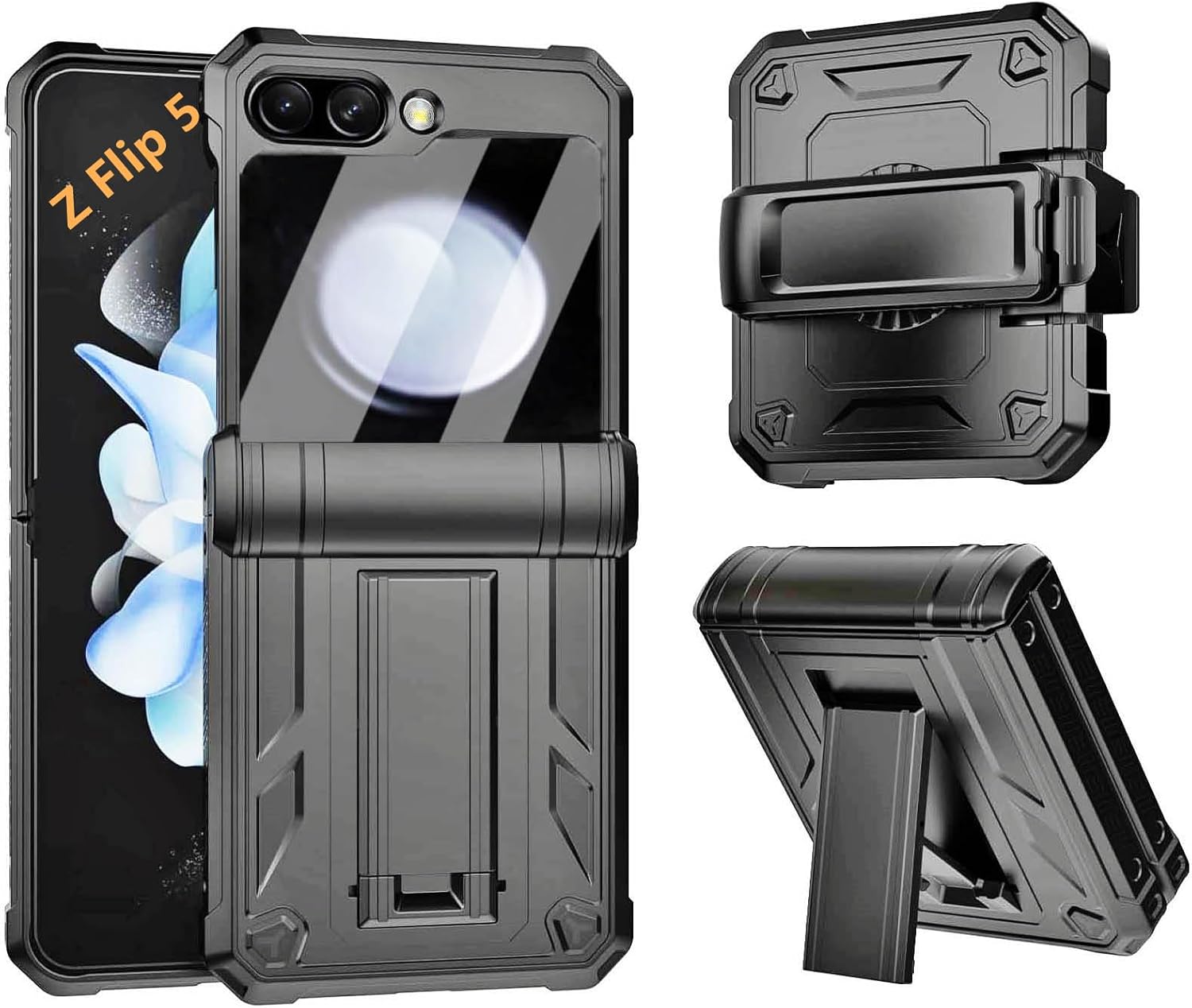 Amazon.com: KJSK for Samsung Galaxy Z Flip 5 Case,Hinge Protection Belt Clip Holster and Built ...
