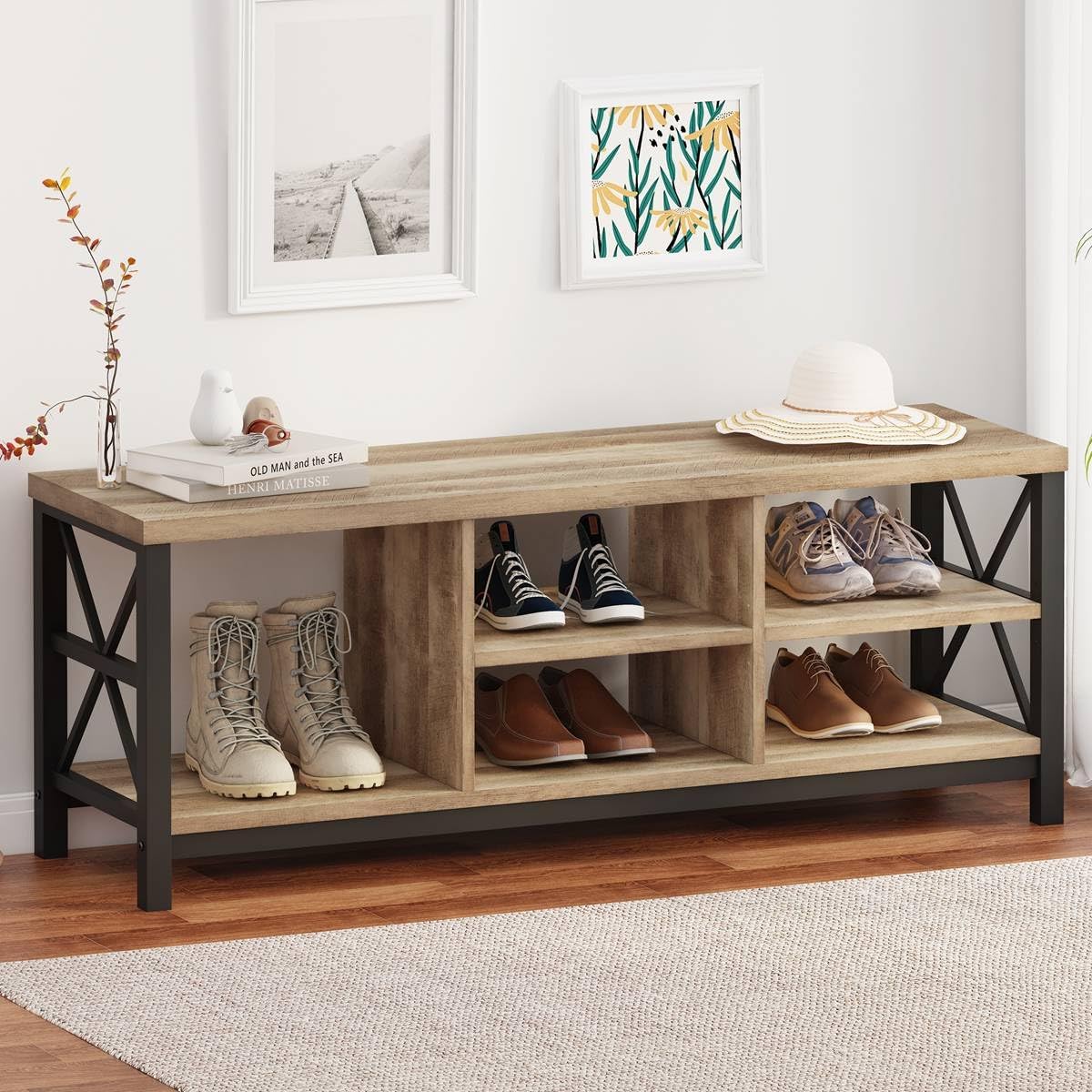 Amazon.com: FOLUBAN Entryway Bench, Industrial Shoe Bench for Living ...