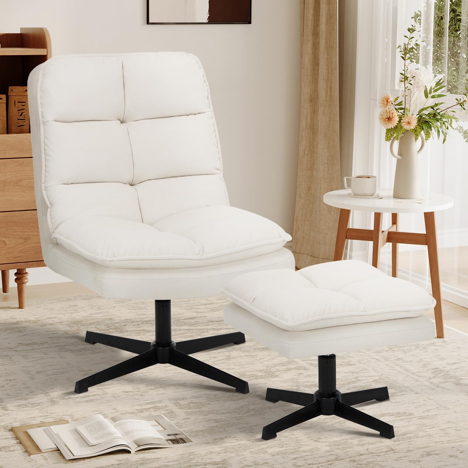 Amazon.com: Swivel Accent Reading Chair with Ottoman, Modern Velvet ...