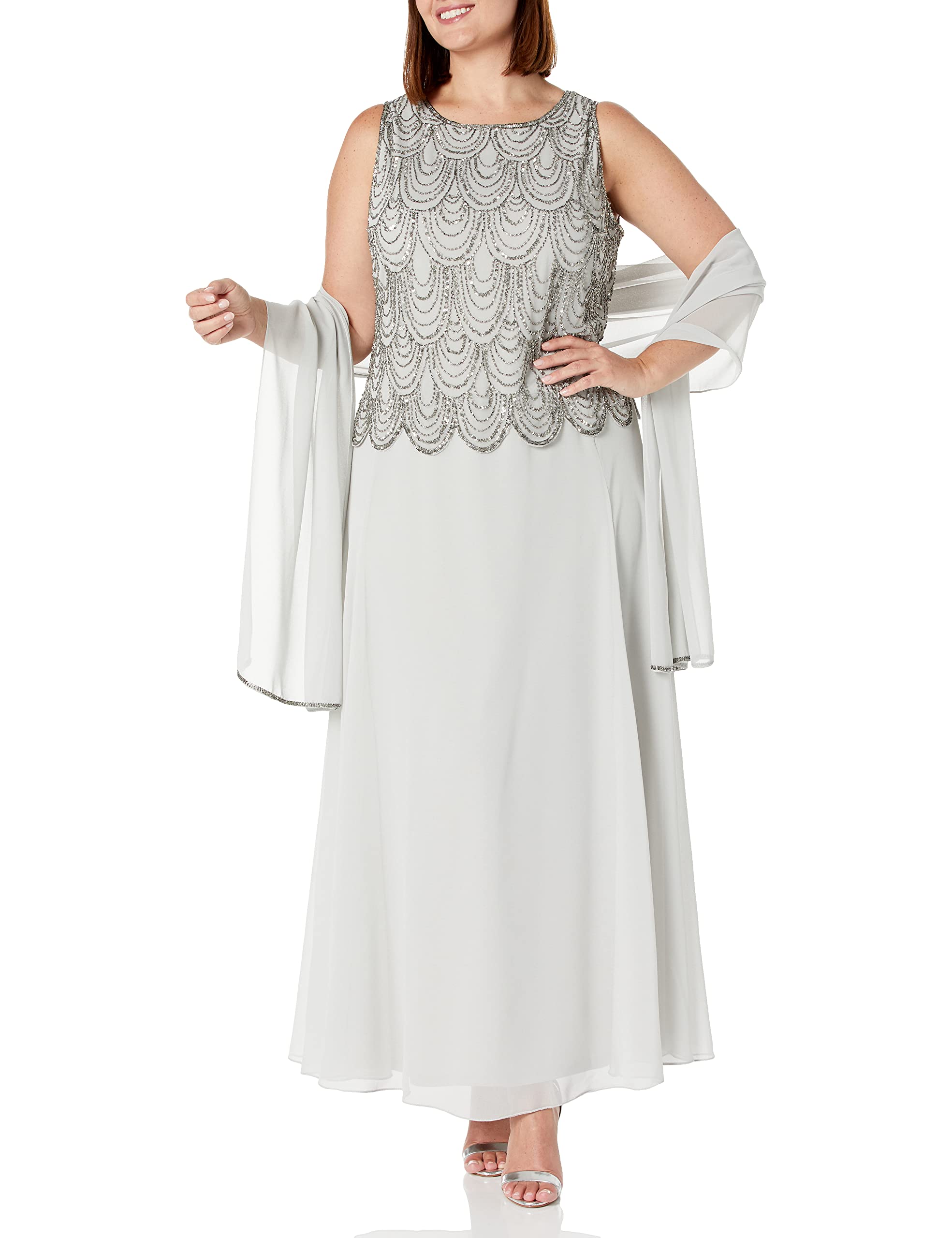 Amazon.com: J Kara Women's Plus Size Sleeveless Beaded Pop Over Long ...