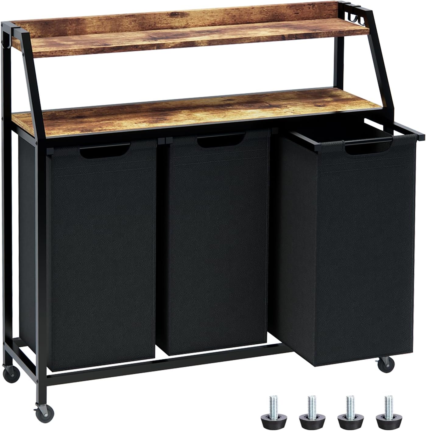 Amazon.com: Laundry Sorter 3 Section, Laundry Hamper with Shelf and 2 ...