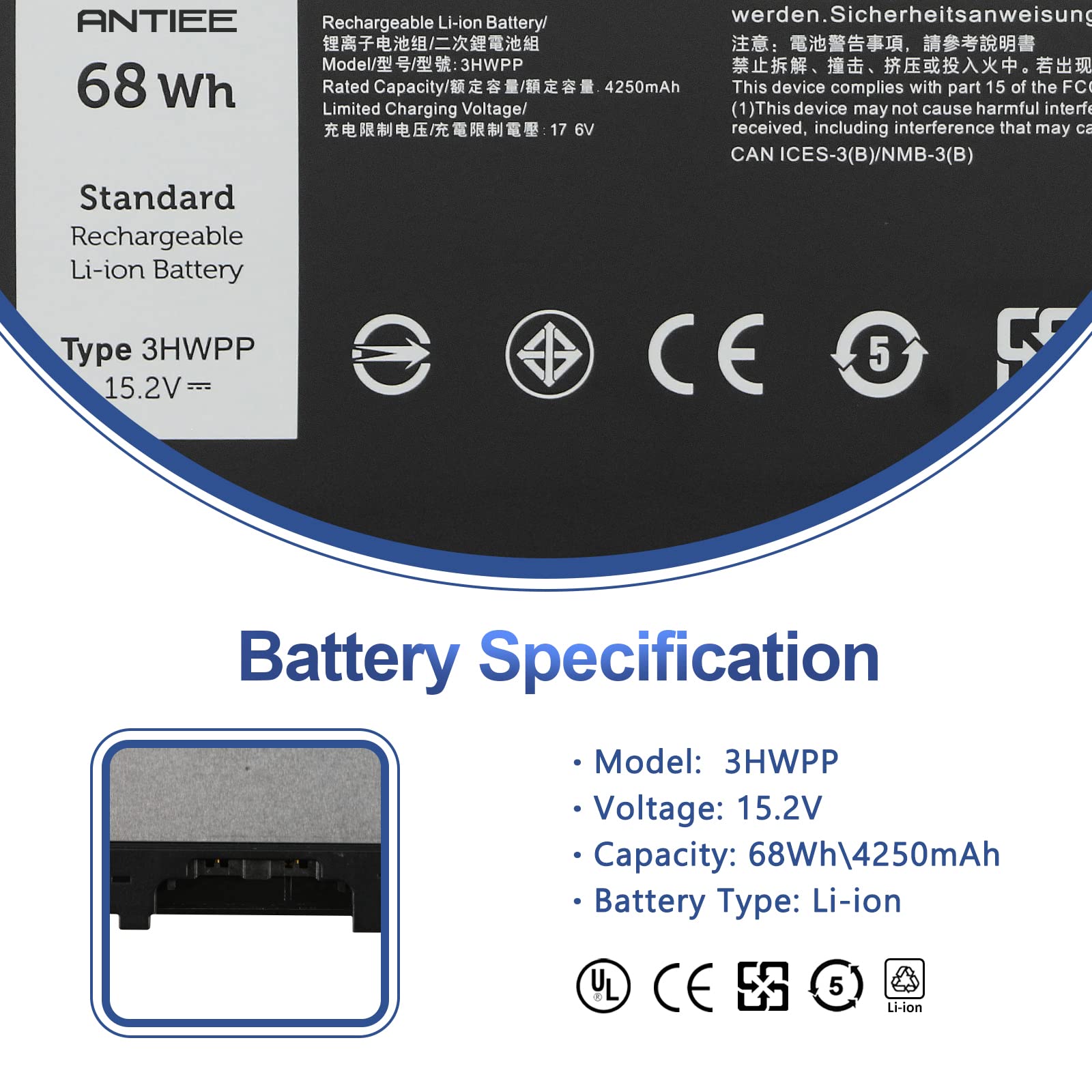 Dell Oem Latitude 5501 Battery Genuine 68WH 3HWPP Battery Replacement ...