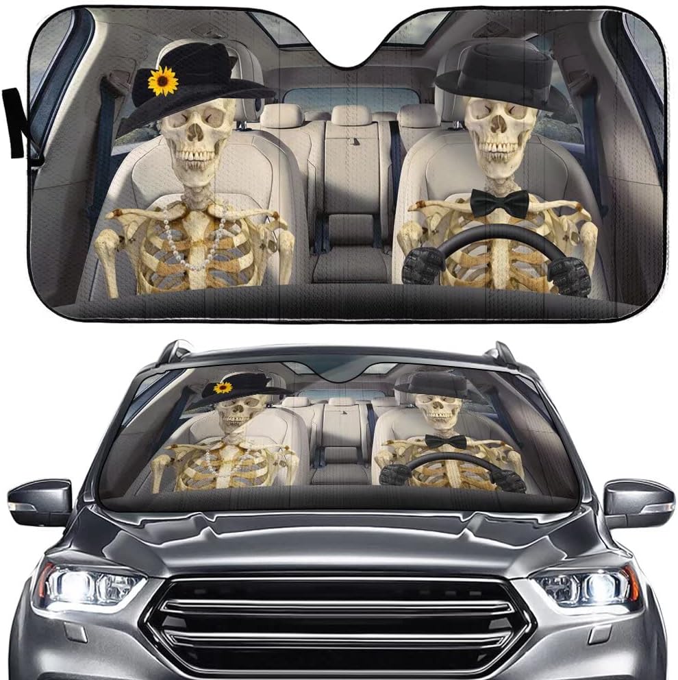 Amazon.com: Couple Skeleton Windshield Sun Shade,Funny Skull Driver Car ...