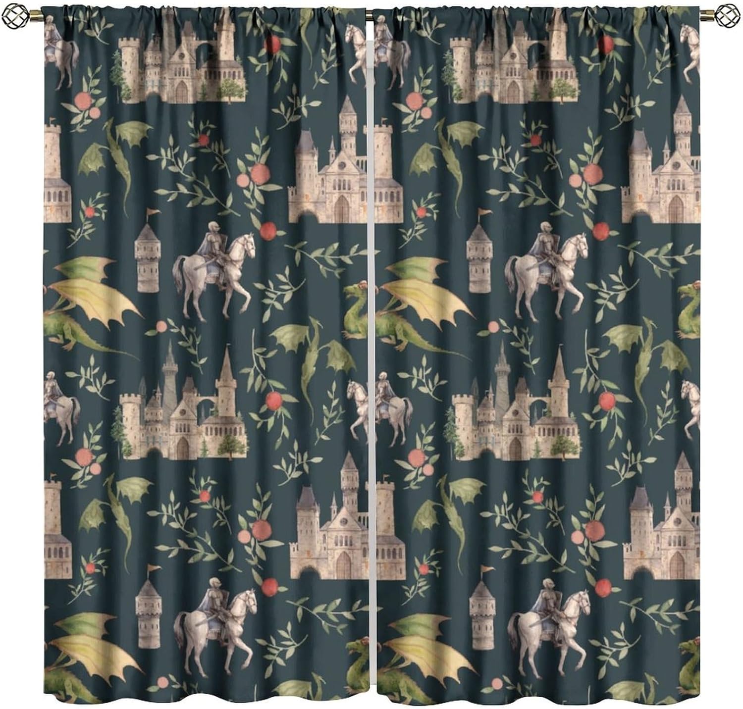 Amazon.com: Dragon Curtains, Magical Medieval Castle Dragon Knights and ...