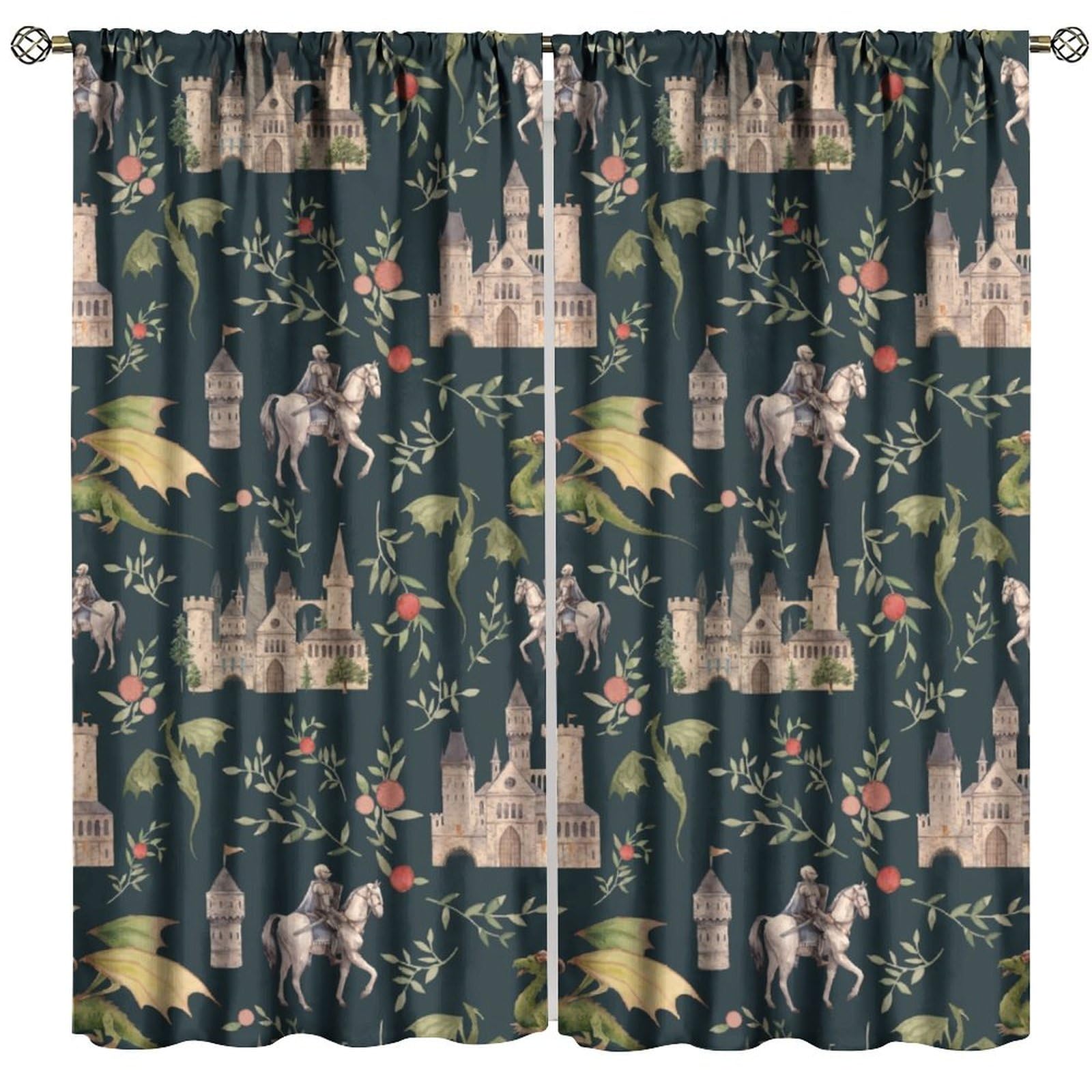 Amazon.com: Dragon Curtains, Magical Medieval Castle Dragon Knights and ...