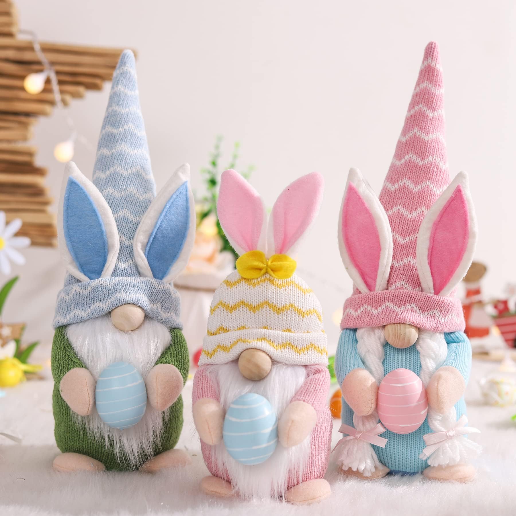 Amazon.com: 3 PCS Easter Gnomes Decor Resin Easter Bunnys Figurines,Easter Gnome Tiered Tray ...