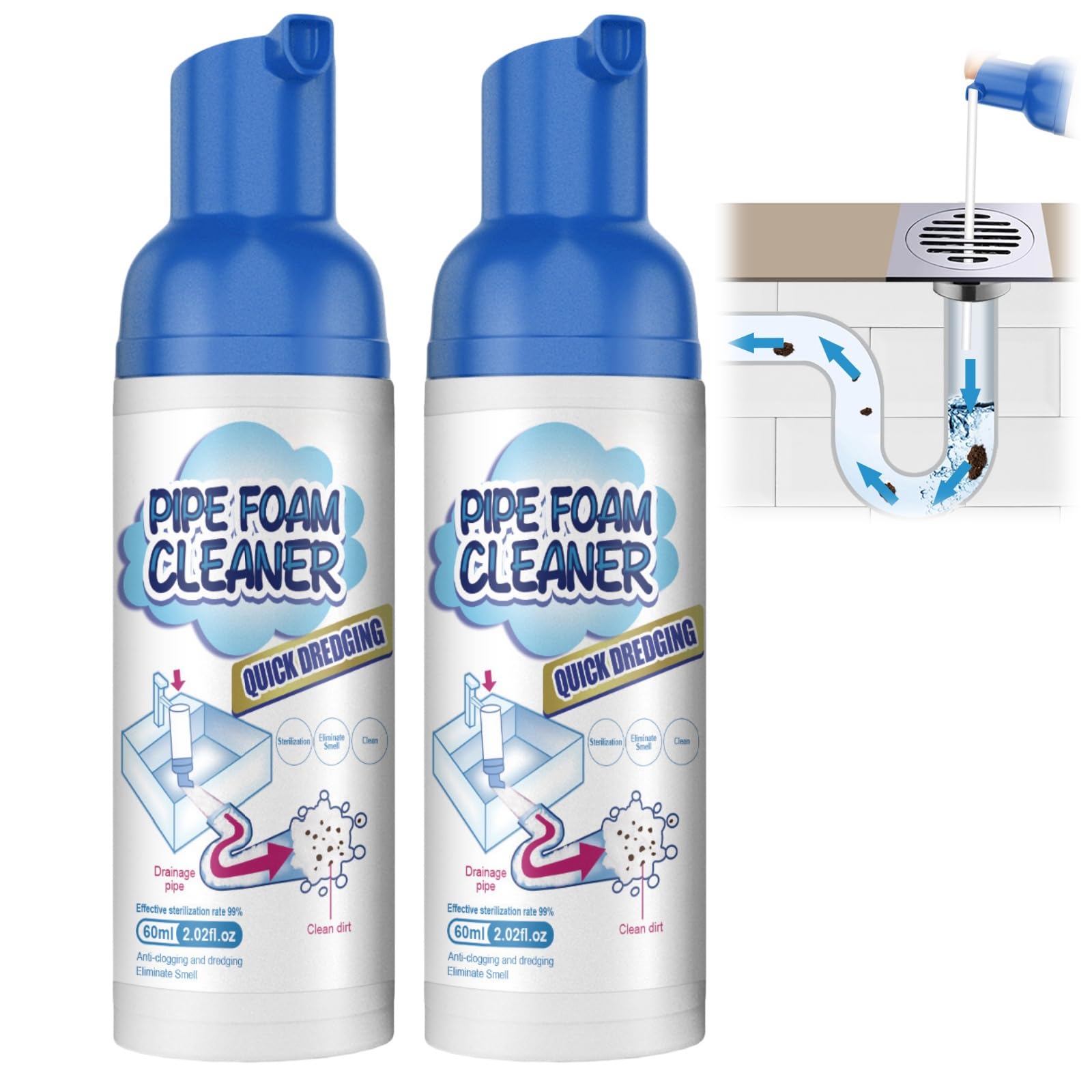 2PCS Drain Cleaner,Foam Drain Cleaner,Drain & Sink Unblocker,Foaming ...