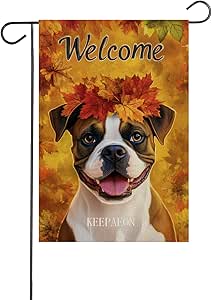Amazon.com : KEEPAEON Fall Boxer Dog Garden Flag, Welcome Fall Maple ...