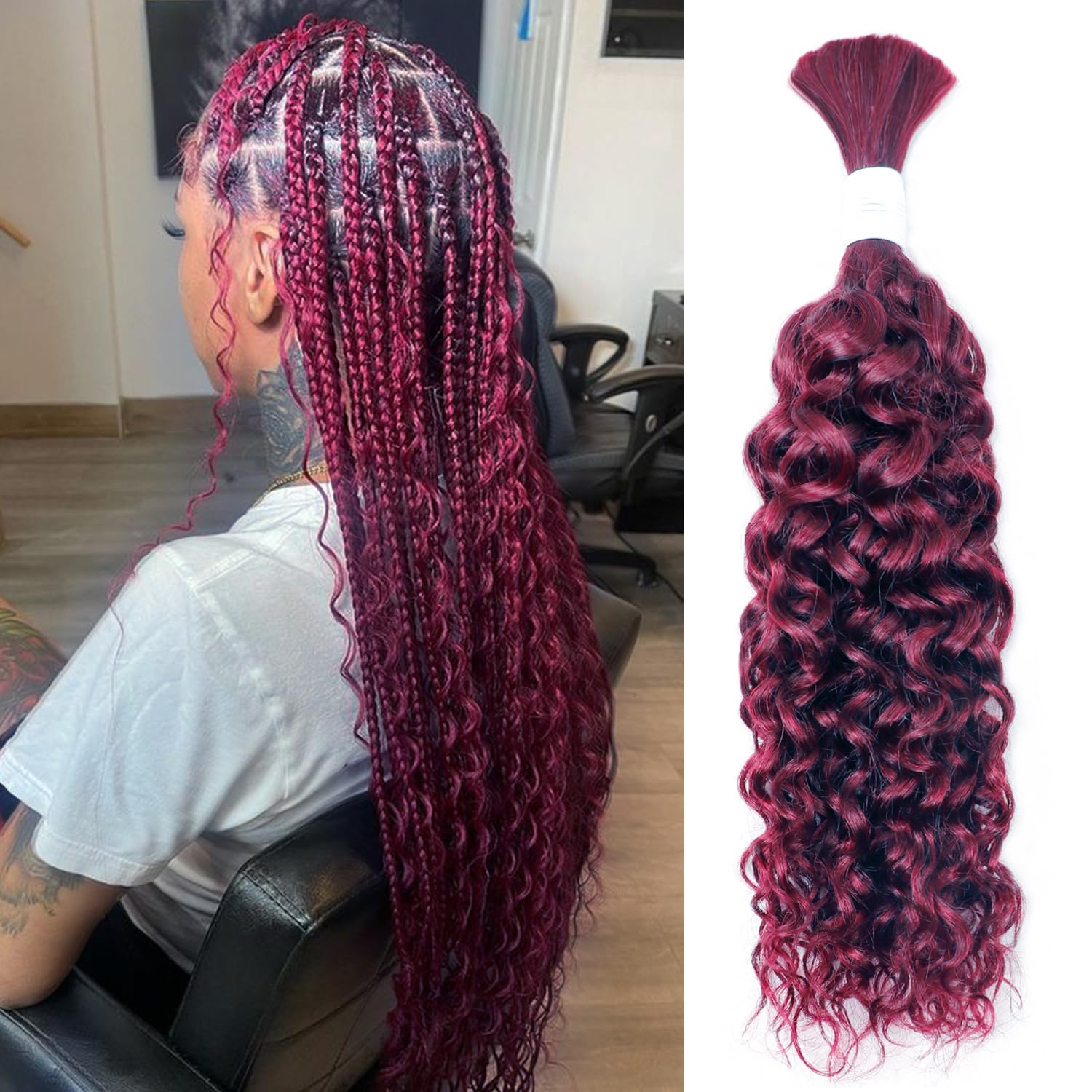 Amazon.com : Liqusee Water Wave Curly #99J Human Braiding Hair 100g One ...