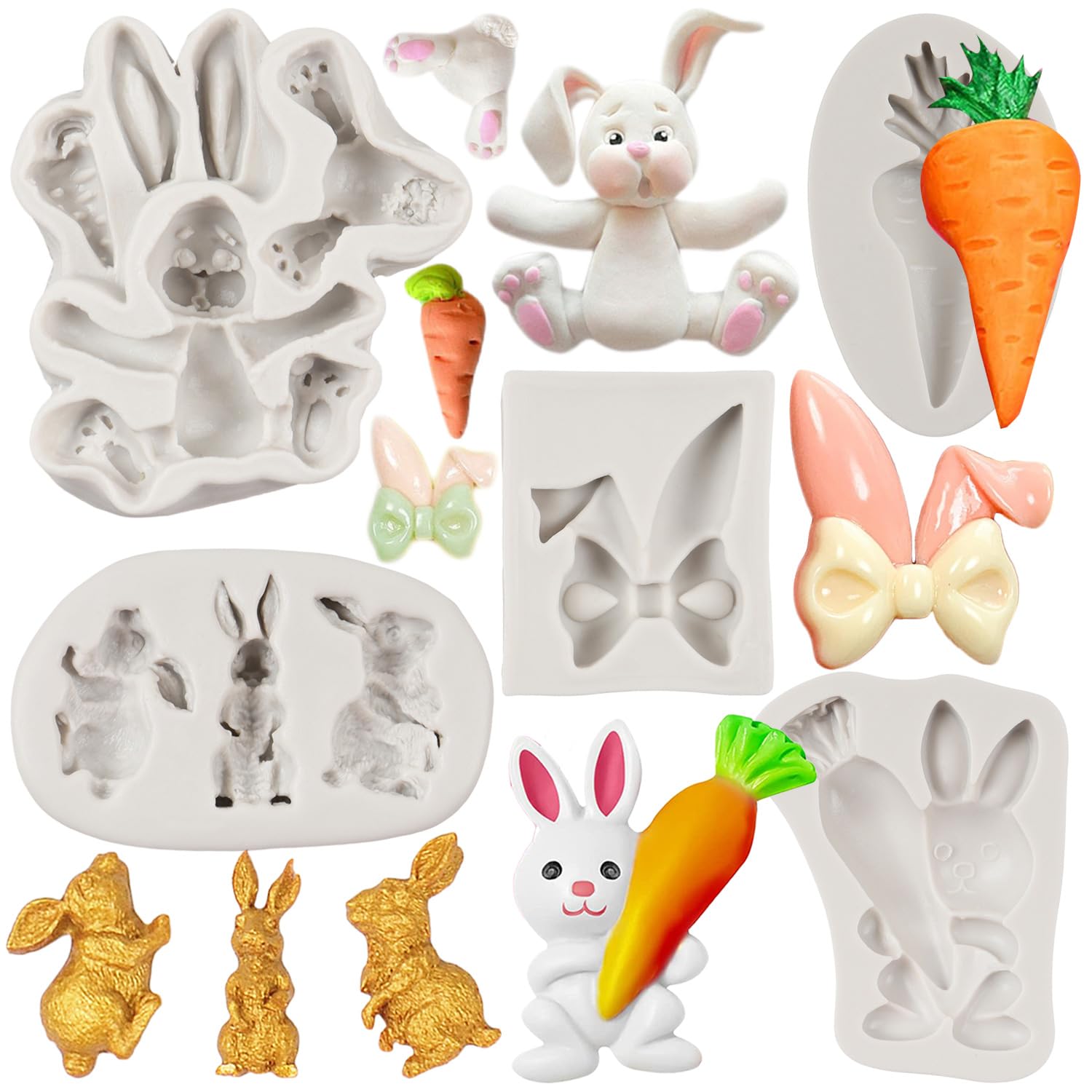 Amazon.com: FCKEMLDS Easter Rabbit Silicone Molds Bunny Ears Fondant ...