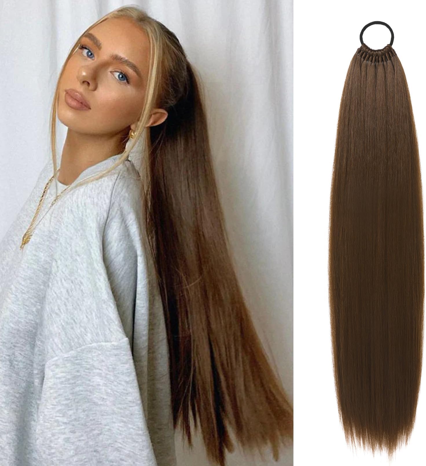 Amazon.com : LONAI Ponytail Extensions, Versatile Elastic Band Brown ...