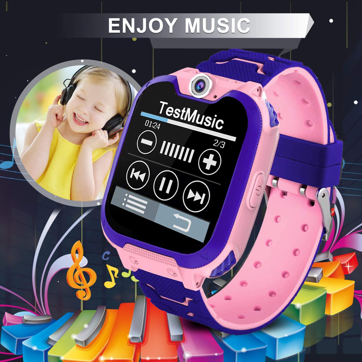 PTHTECHUS Kids Smartwatch Phone MP3 Player - Boys Girls HD Touchscreen ...