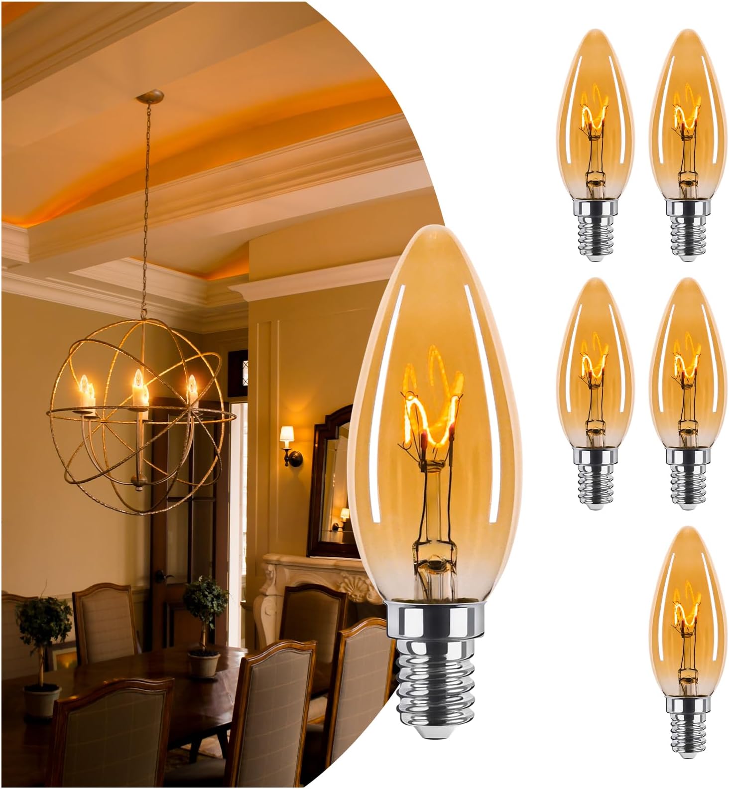(2 Bulbs) GE Vintage Amber Glass LED Chandelier Bulb, Candelabra Base ...