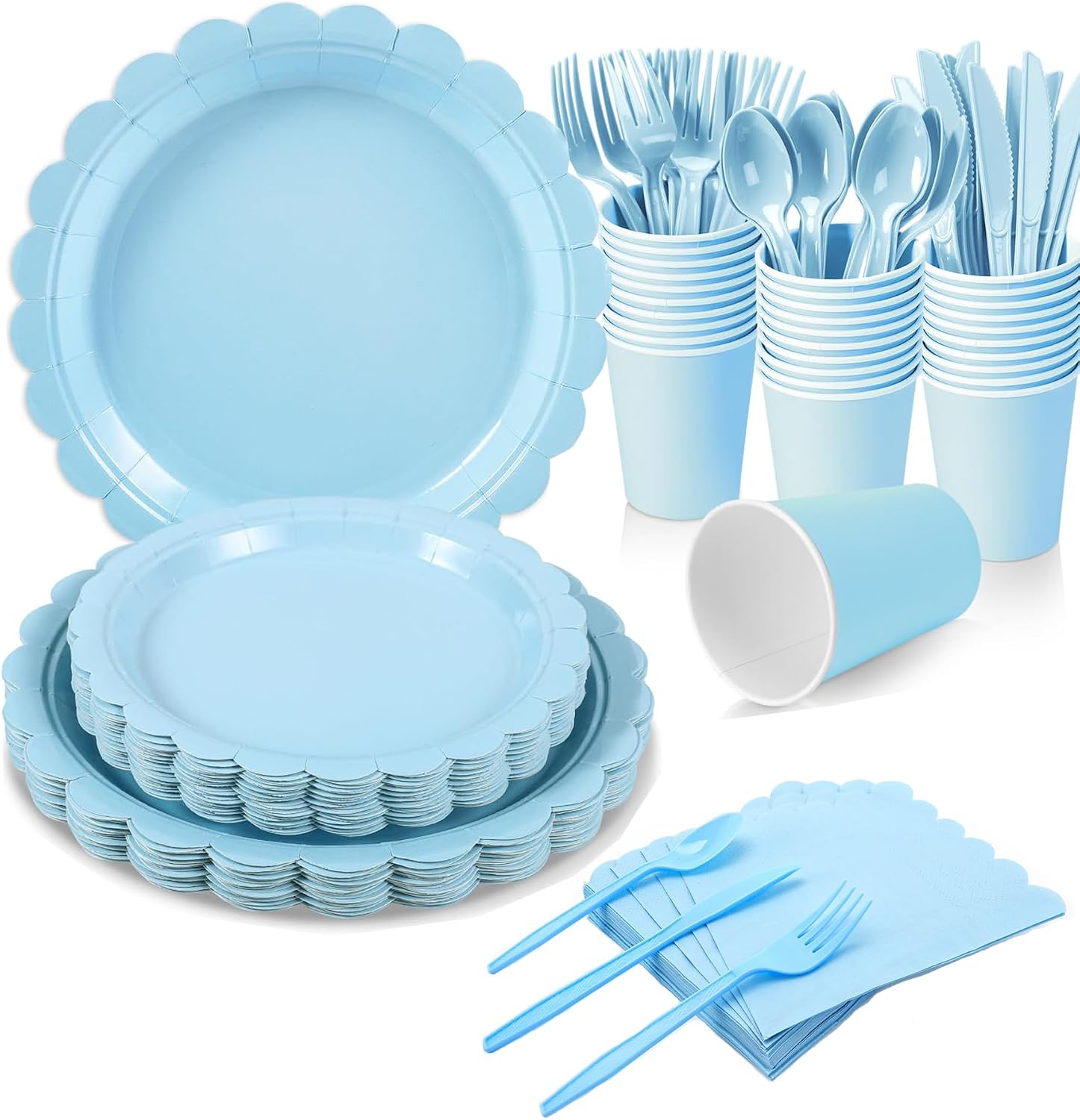 Amazon.com: 210 PCS Light Blue Party Supplies Set, Disposable ...