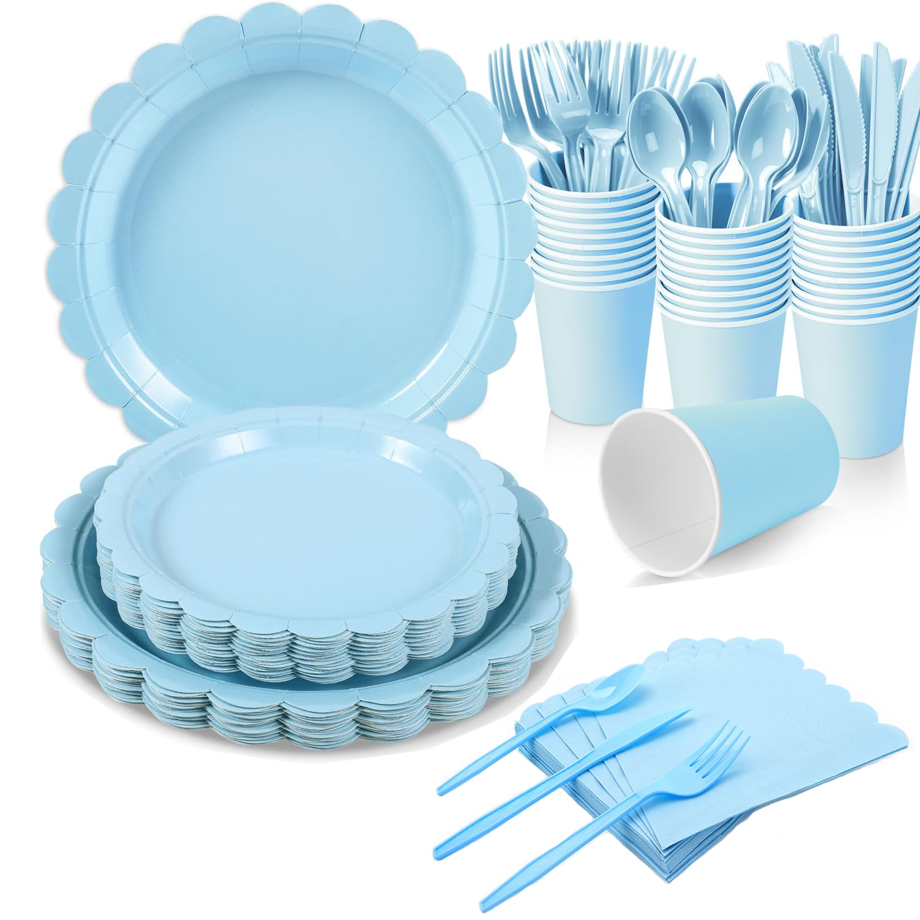 Amazon.com: 210 PCS Light Blue Party Supplies Set, Disposable ...