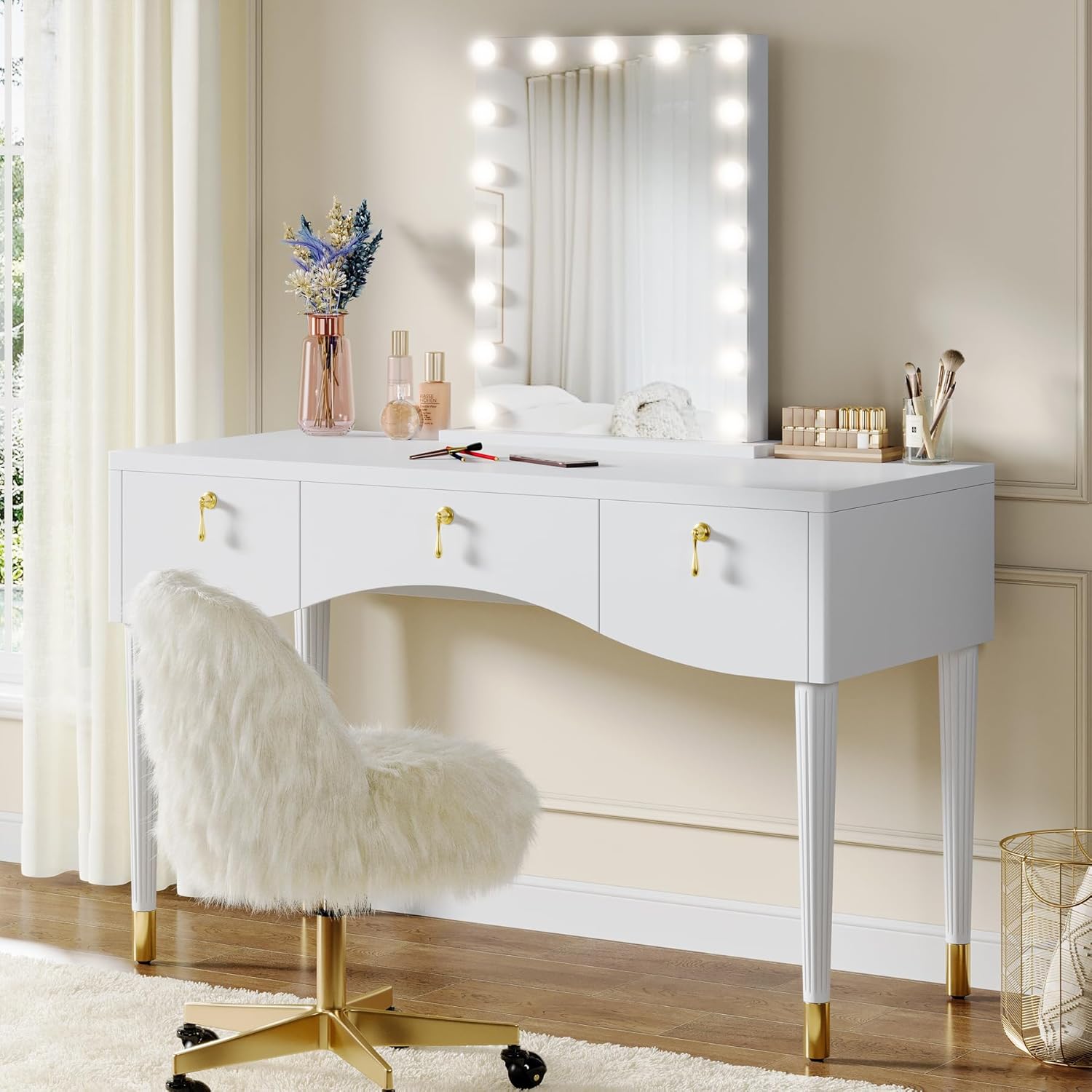 Amazon.com: Tribesigns Vanity Desk with LED Lighted Mirror, 47-Inch ...