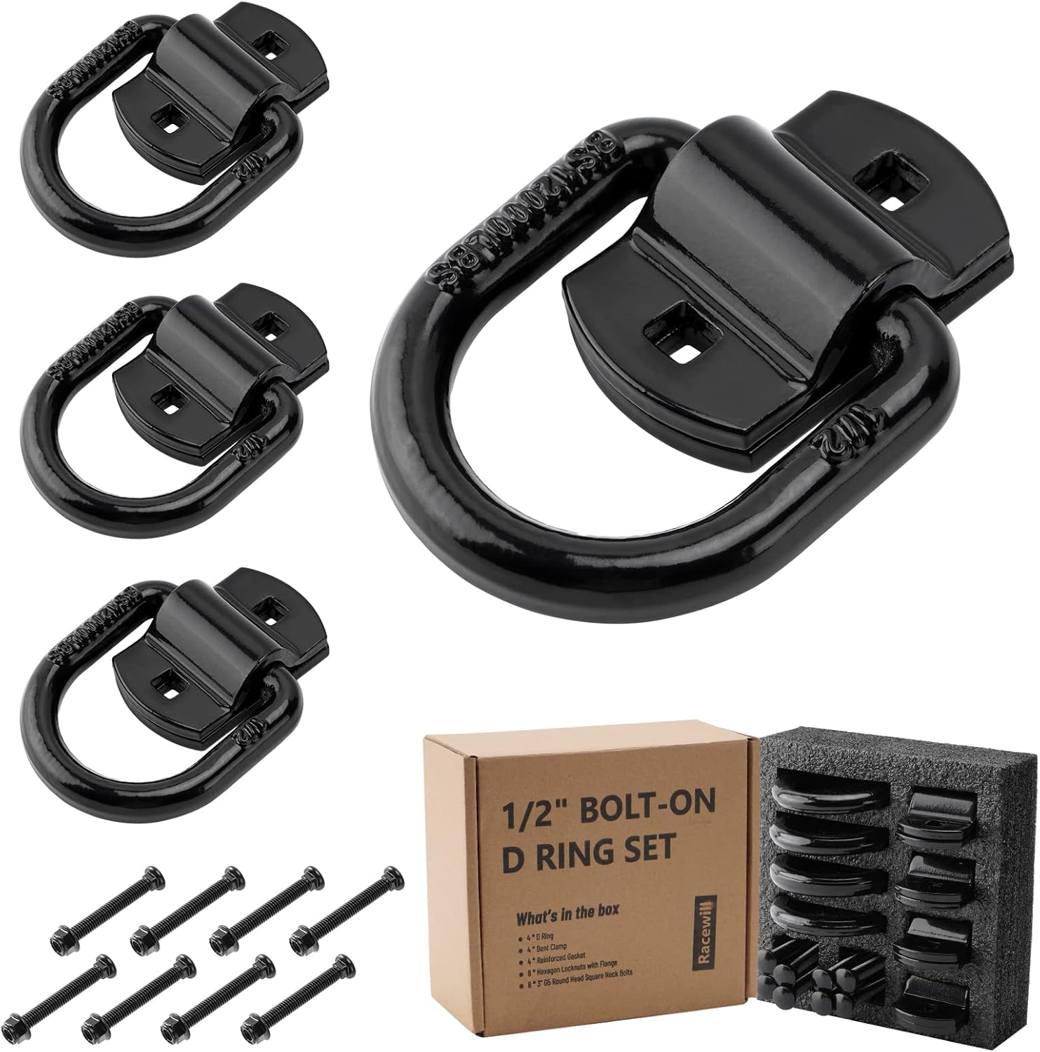 Amazon.com: Racewill 1/2" Heavy Duty Bolt-On Forged D Ring, 12000Lbs Break Strength Trailer Tie ...