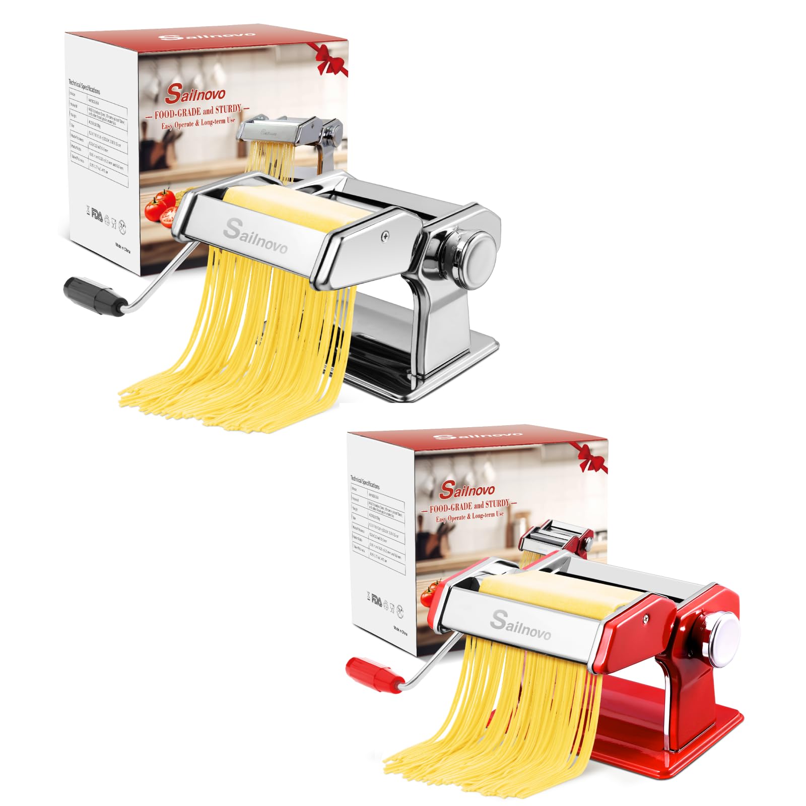 Amazon.com: Sailnovo Pasta Maker Machine, 180 Aluminum Alloy Pasta ...