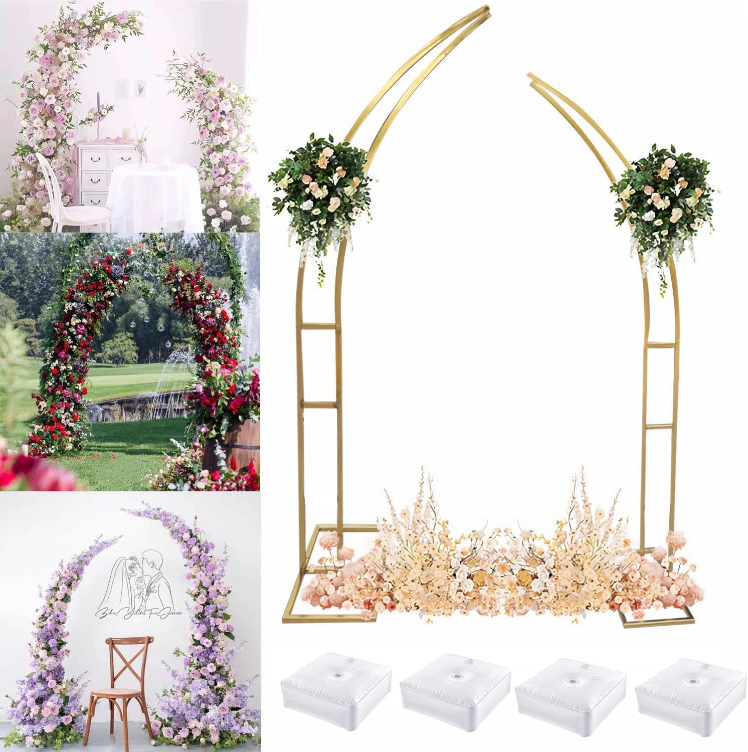 Amazon.com : Gold Wedding Arch Backdrop Stand with 4 Water Bag,Metal ...