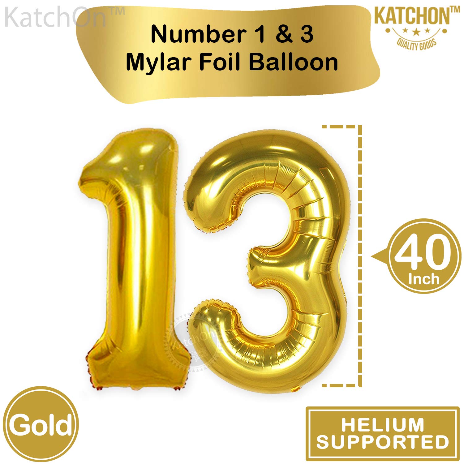 Large, 40 Inch Gold 13 Balloon Numbers - | Gold Confetti Latex Balloons ...