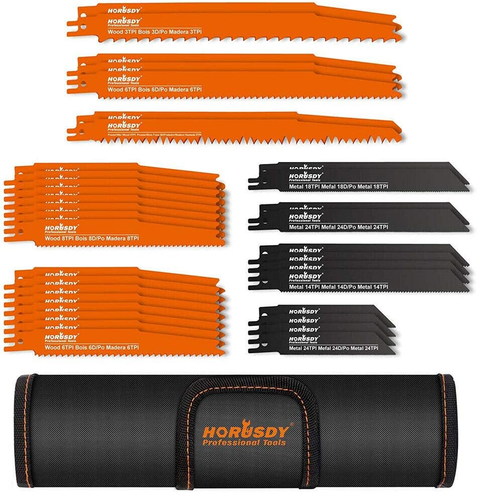 HORUSDY 34-Piece Reciprocating Saw Blade Set, for Metal Sheet & Wood ...